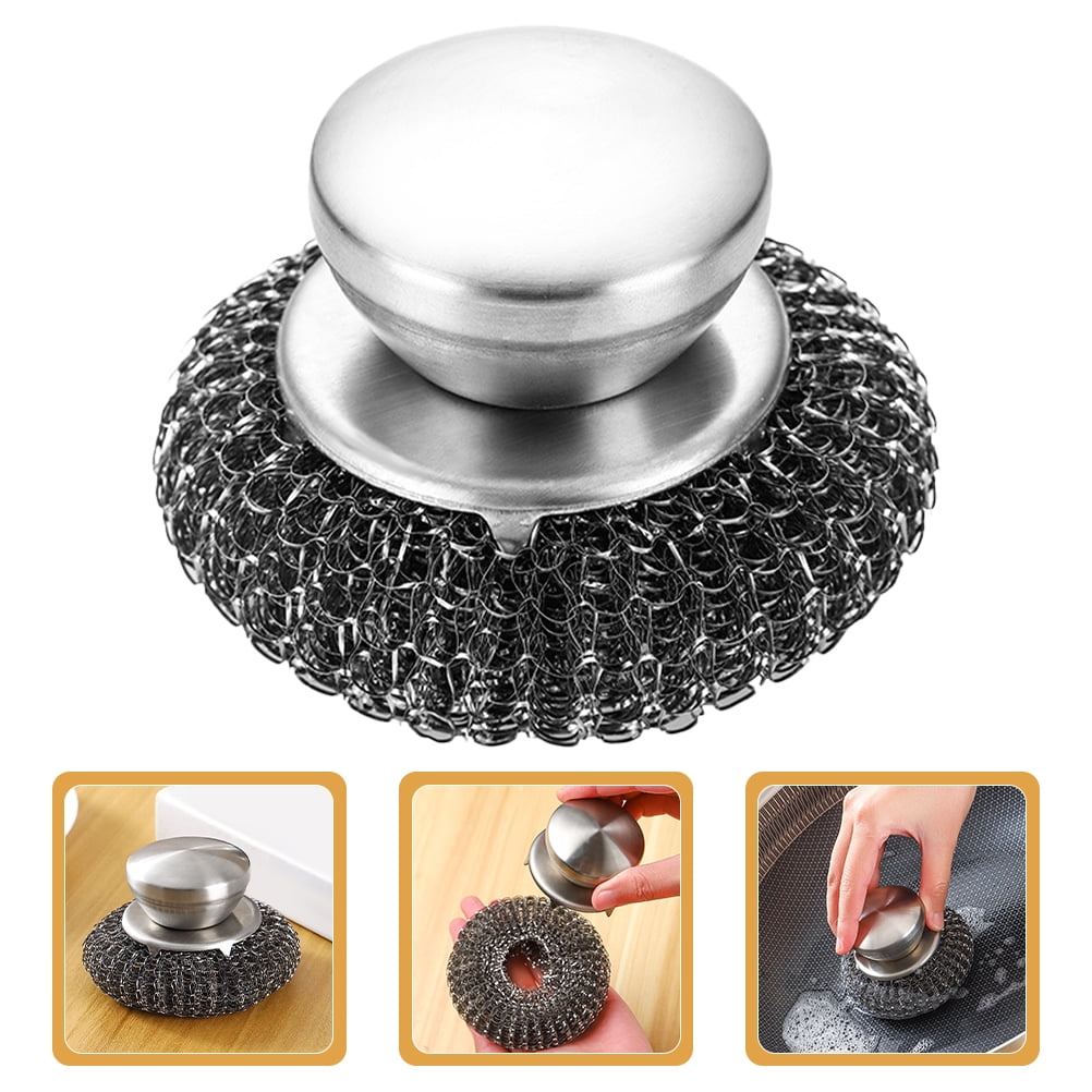 OUNONA Stainless Steel Scouring Pad With Ergonomic Handle Multi-Purpose ...