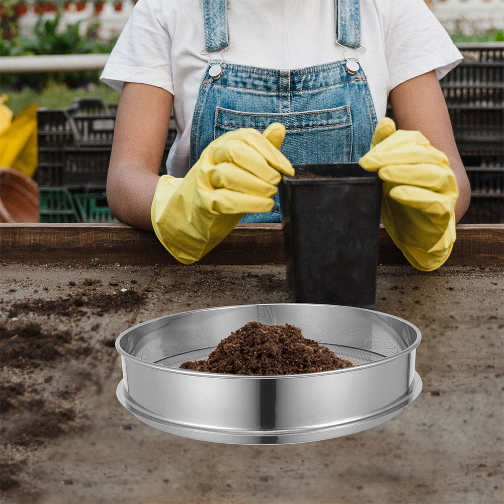 OUNONA Stainless Steel Soil Sieve Round Mesh Sifter Metal Garden Sifting Tool For Garden Soil ...