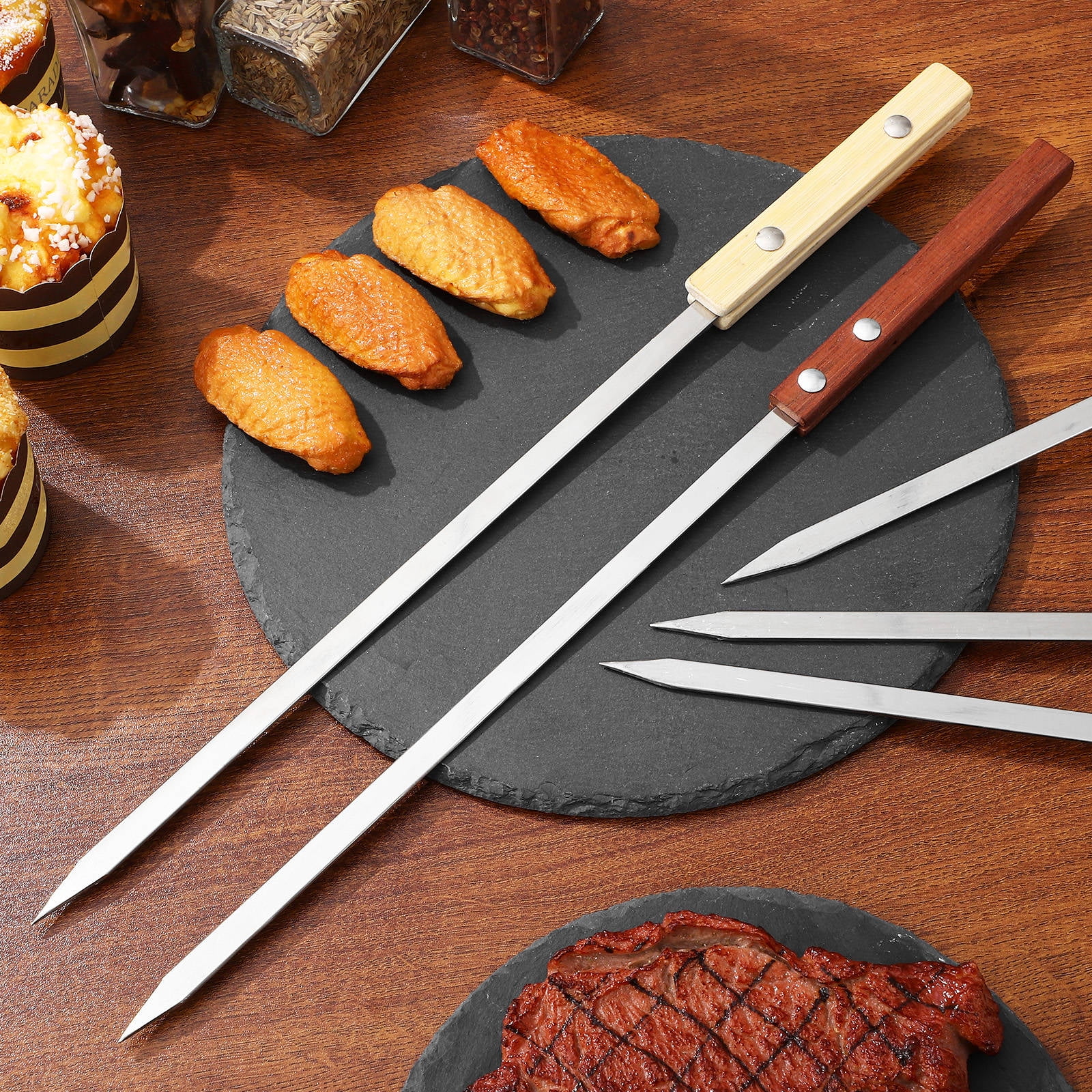 OUNONA 12Pcs Turkish Skewers Flat Rods for Barbecue Outdoor with Non ...