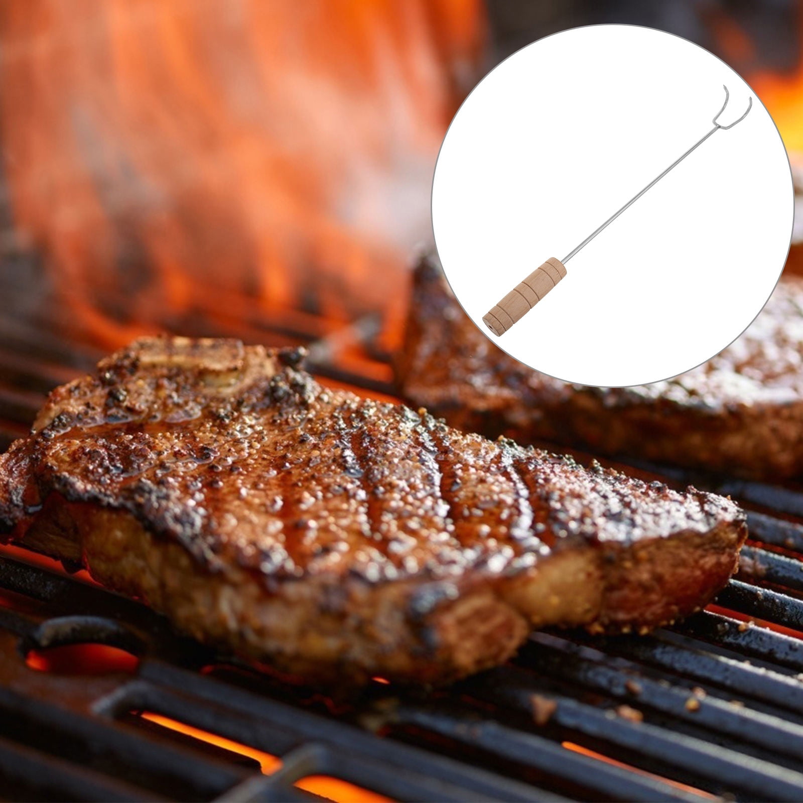 OUNONA Stainless Steel and Wood BBQ Meat Flipper hook for Grilling with ...