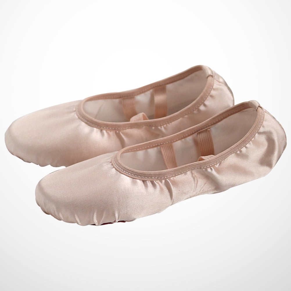 OUNONA Stretch Satin Ballet Slipper Beige Lightweight Dance Flats for ...