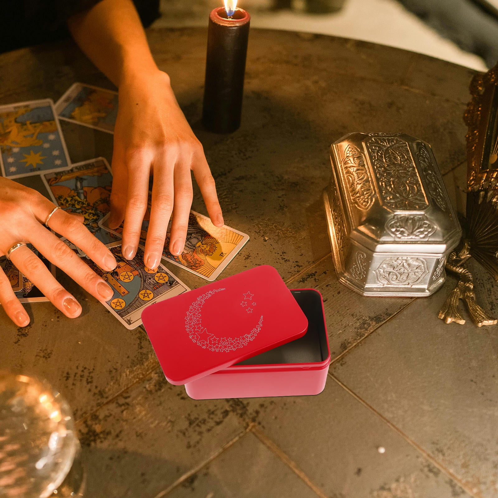 OUNONA Tarots Cards Storage Box Iron Tarots Cards Storage Case Portable ...