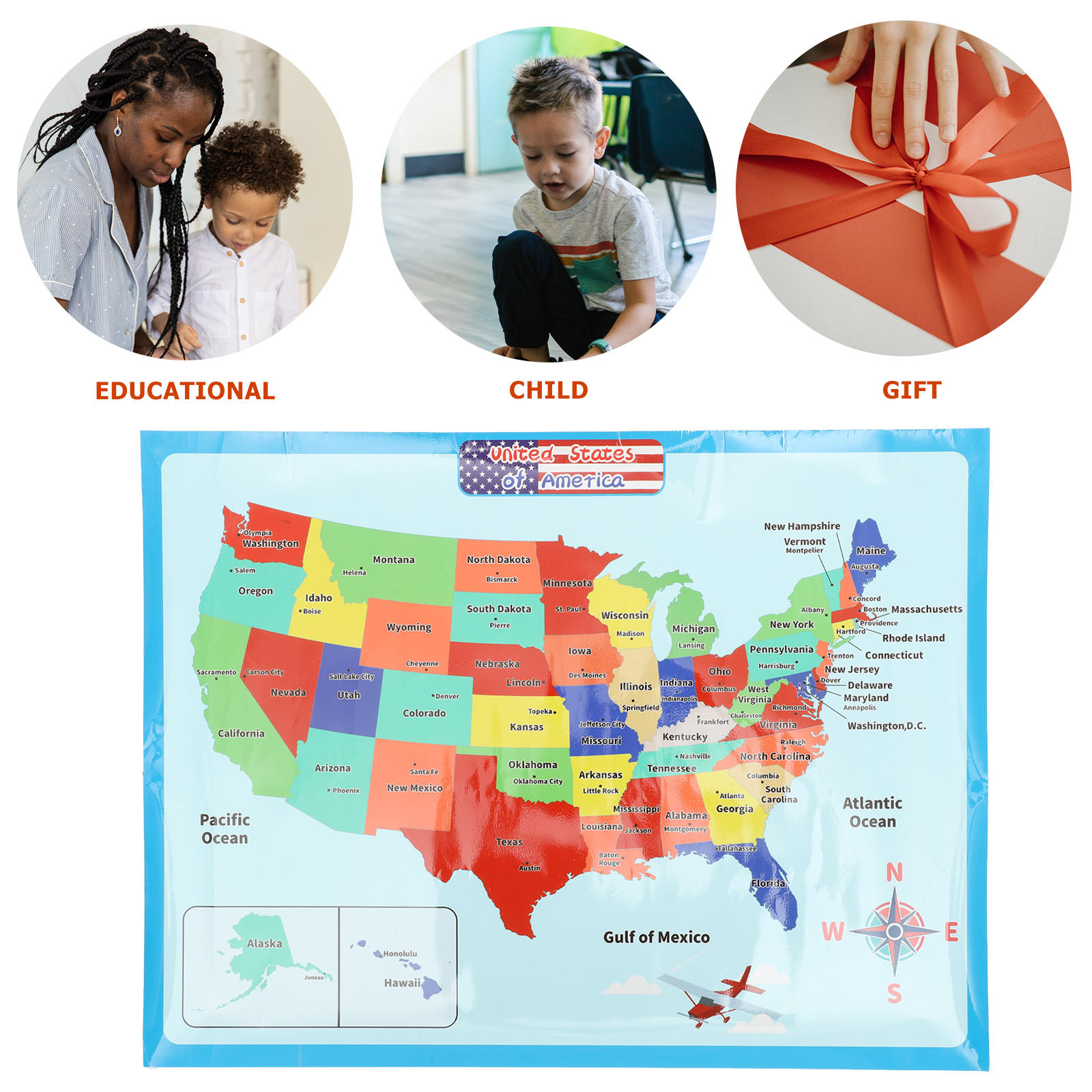 OUNONA USA Map Poster for Kids Educational Children Learning Poster ...
