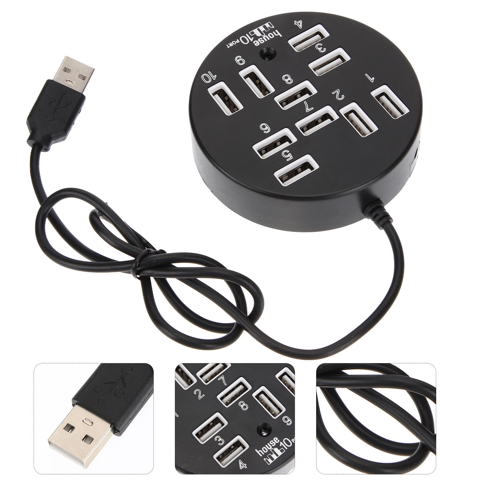 OUNONA USB Hub with 10 Ports for Computer Use Black ABS Material Classic Design USB 2 0 HUB ...