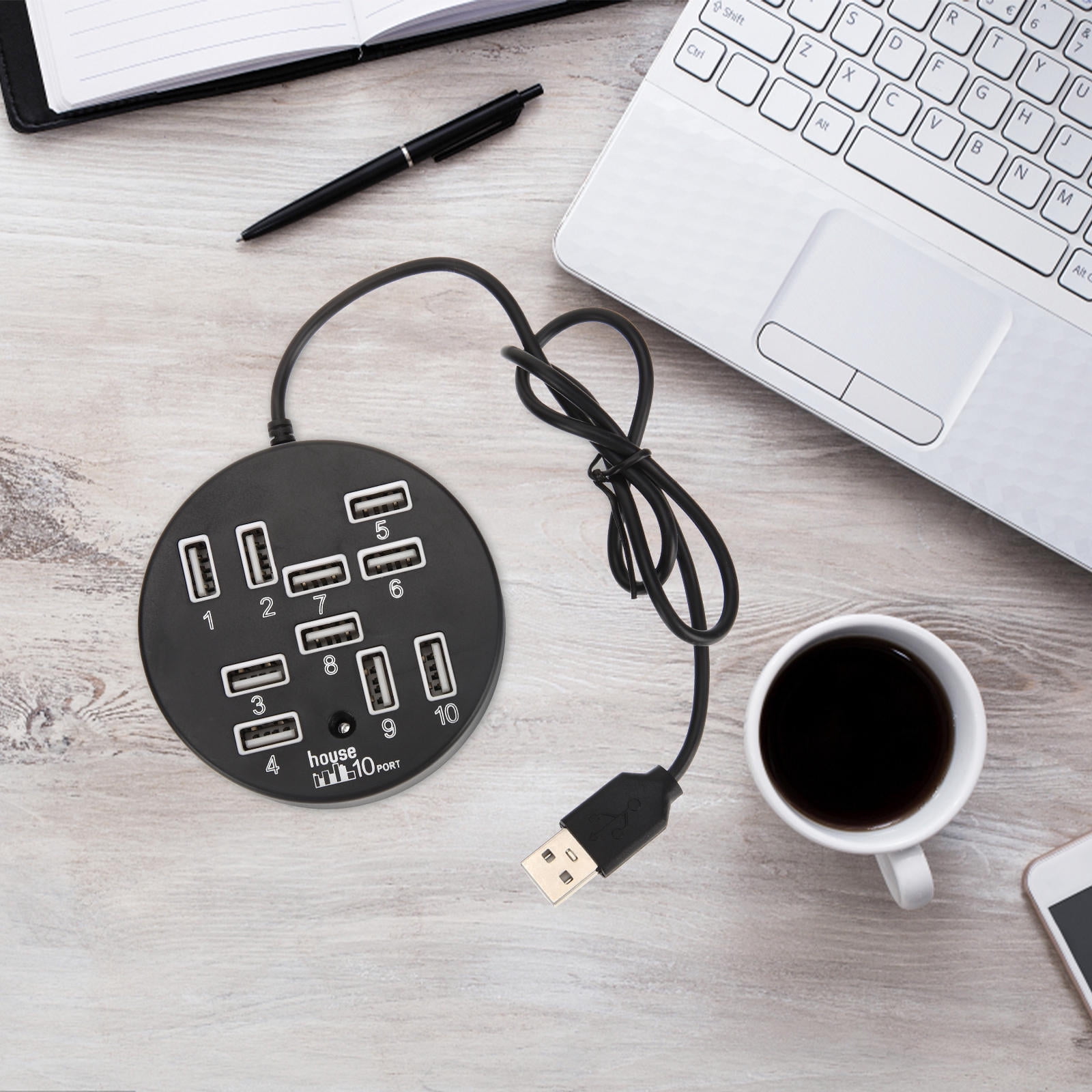 OUNONA USB Hub with 10 Ports for Laptop and Desktop Computer Black ABS ...