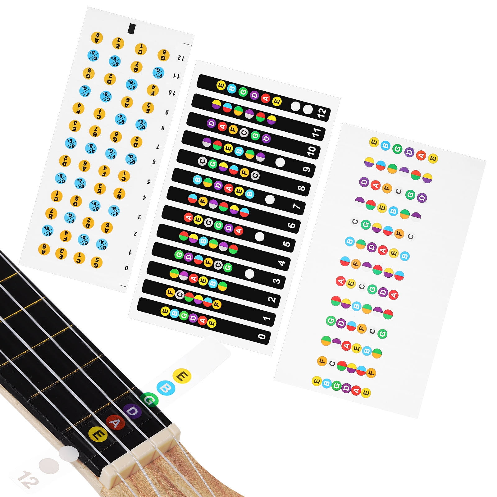OUNONA Ukulele Guitar Fretboard Note Stickers Color Coded Chord ...