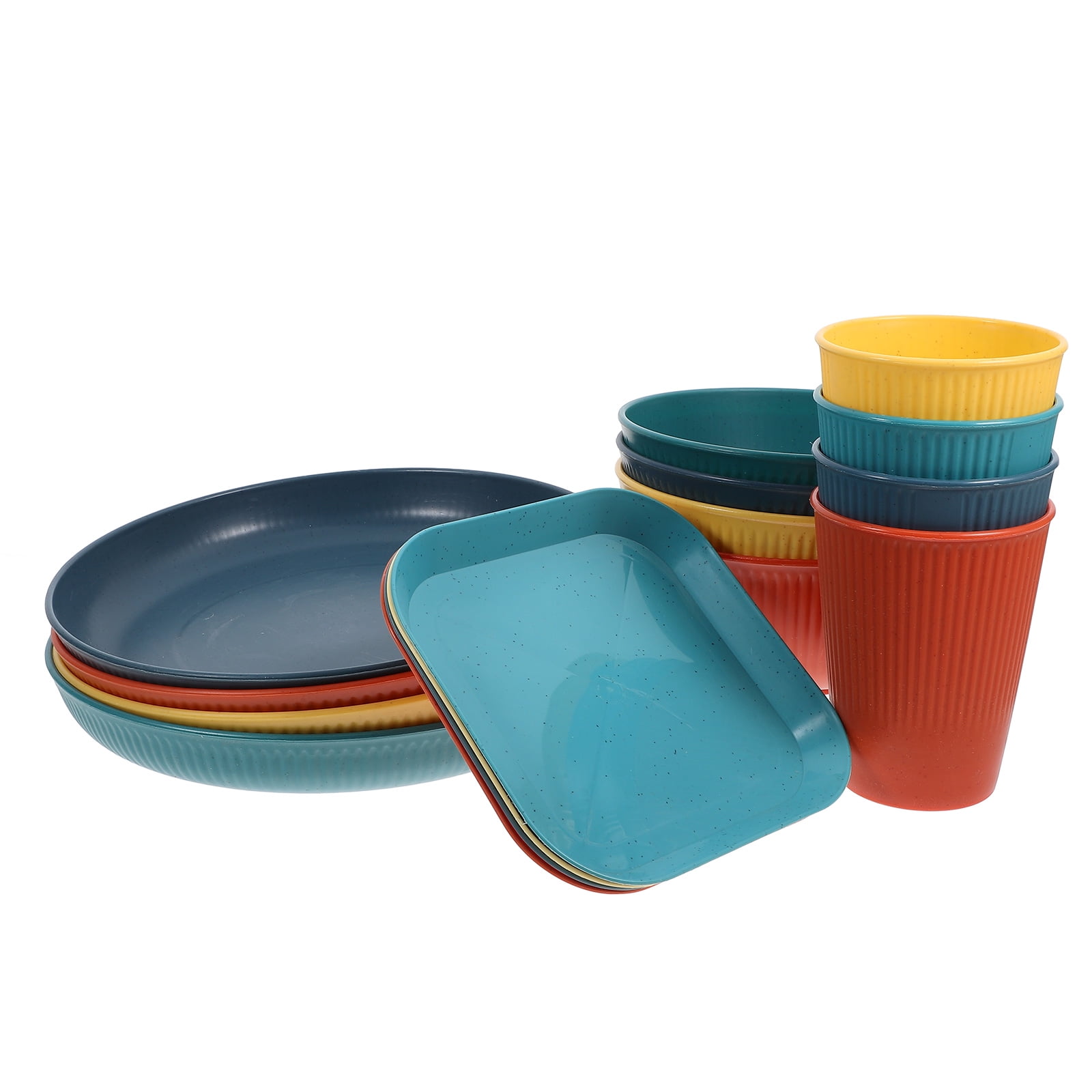 OUNONA Unbreakable Dinnerware Set for Outdoor BBQ with Plates Bowls ...