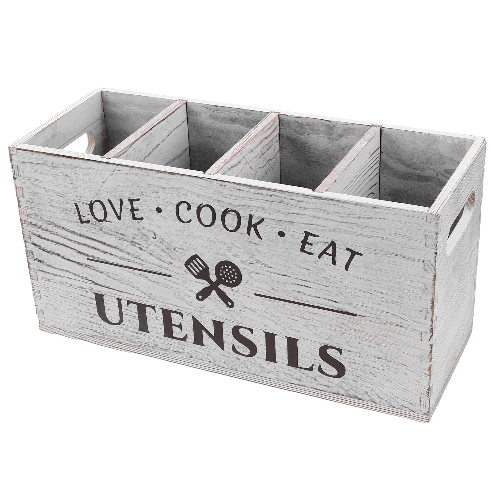 OUNONA Utensil Basket Wood Silverware Holder Organizer Countertop ...