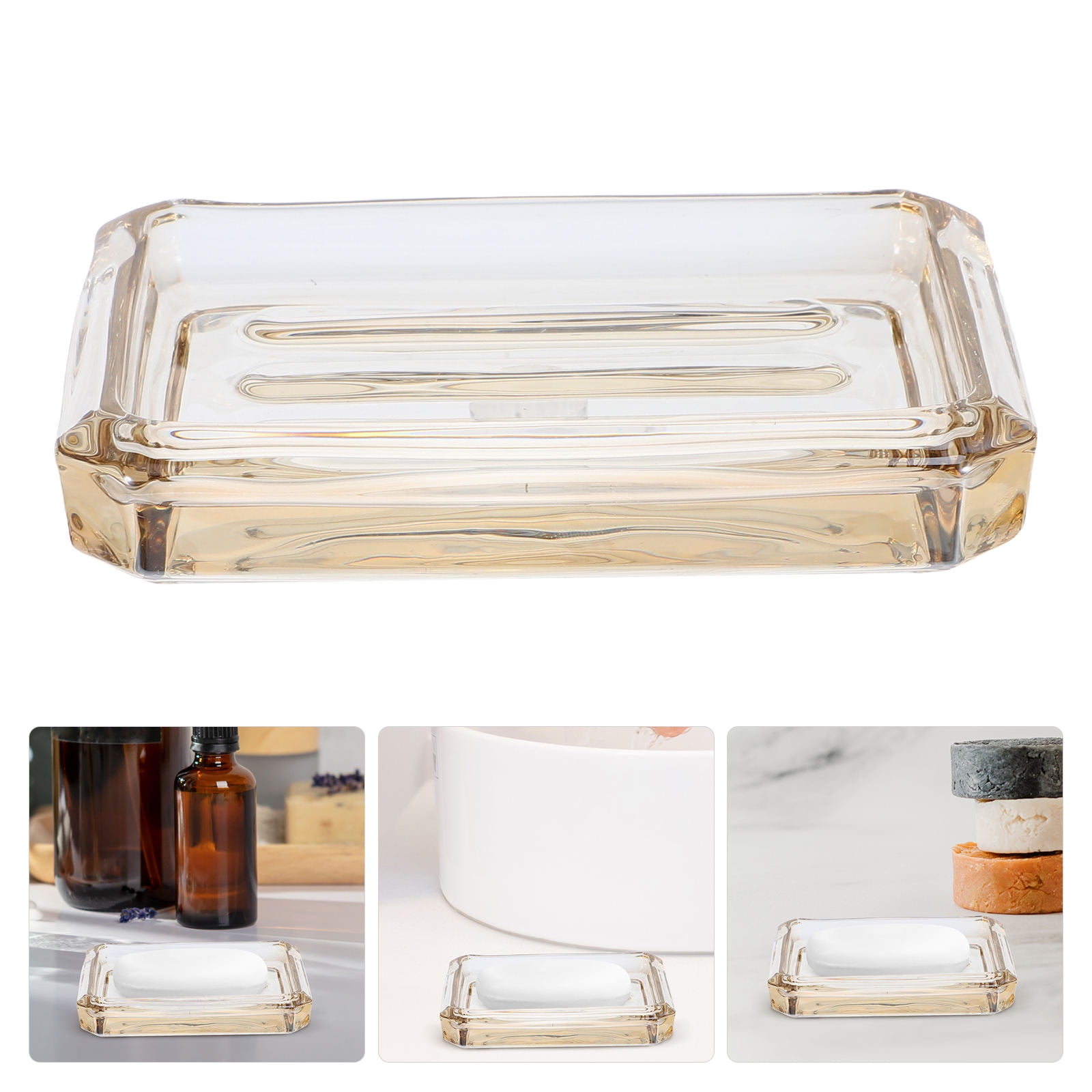 OUNONA Vintage Glass Soap Dish Transparent Bar Soap Case Non-Slip Soap ...