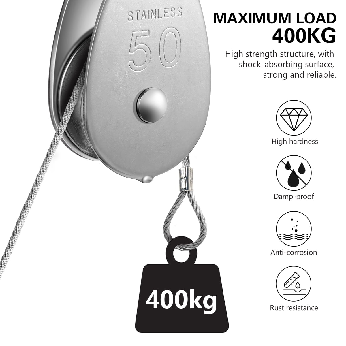 OUNONA WINOMO M50 Stainless Steel Single Wheel Lifting Single Pulley Swivel Pulley Block Loading ...