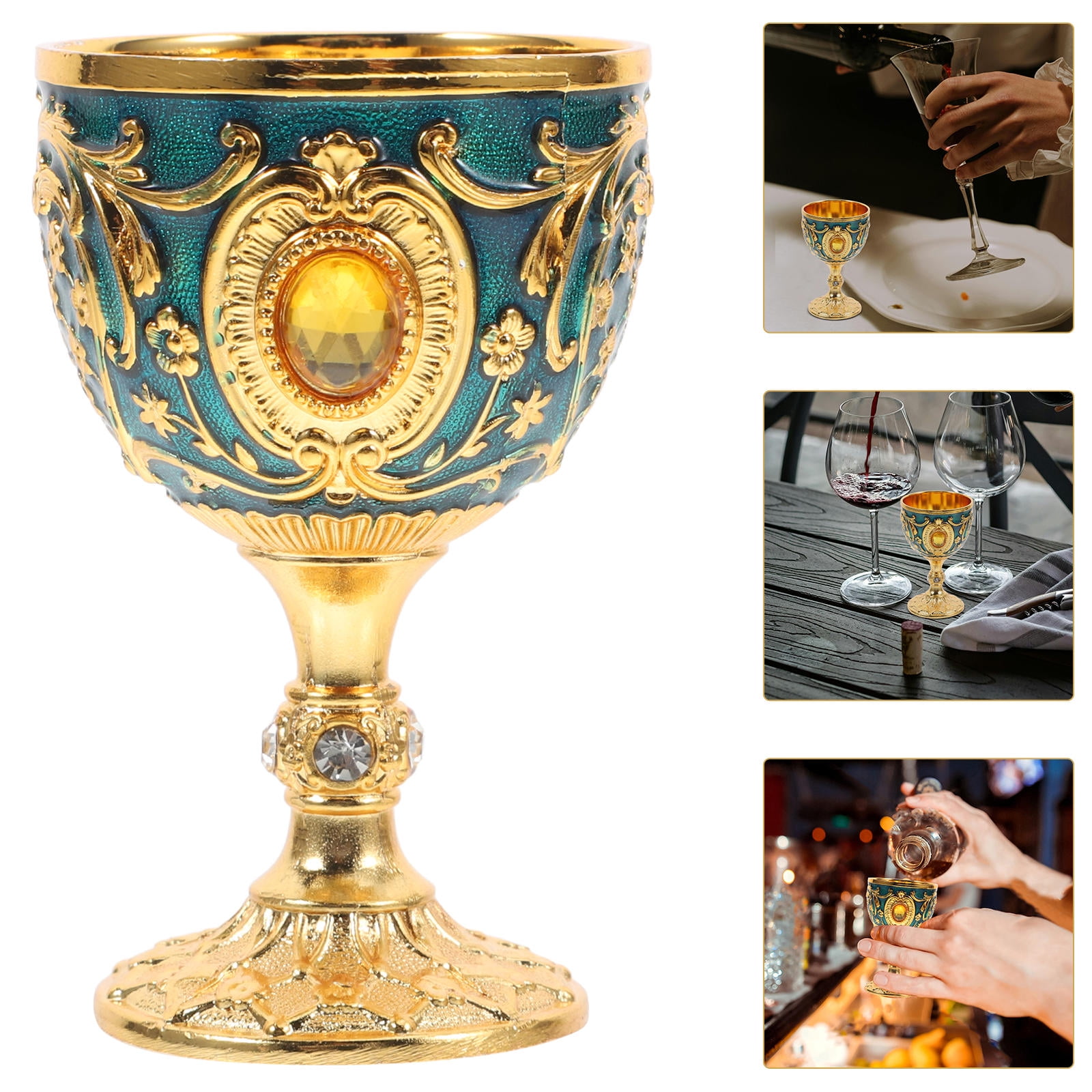 OUNONA Chalice Cup Vintage Metal Shot Glass Water Offering Bowl Glass ...