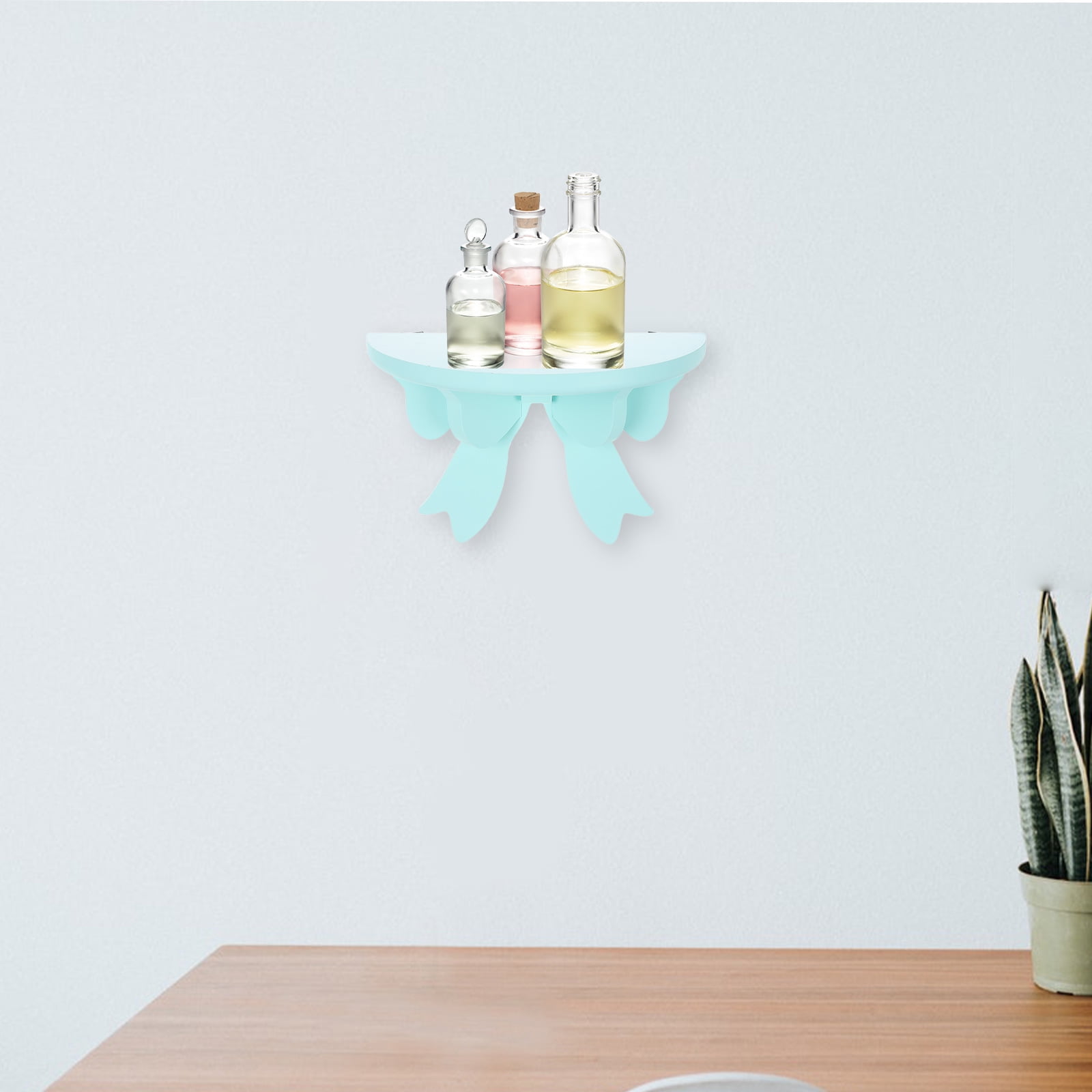 OUNONA Wall Mounted Shelf Semicircle Storage Holder Wooden Partition ...