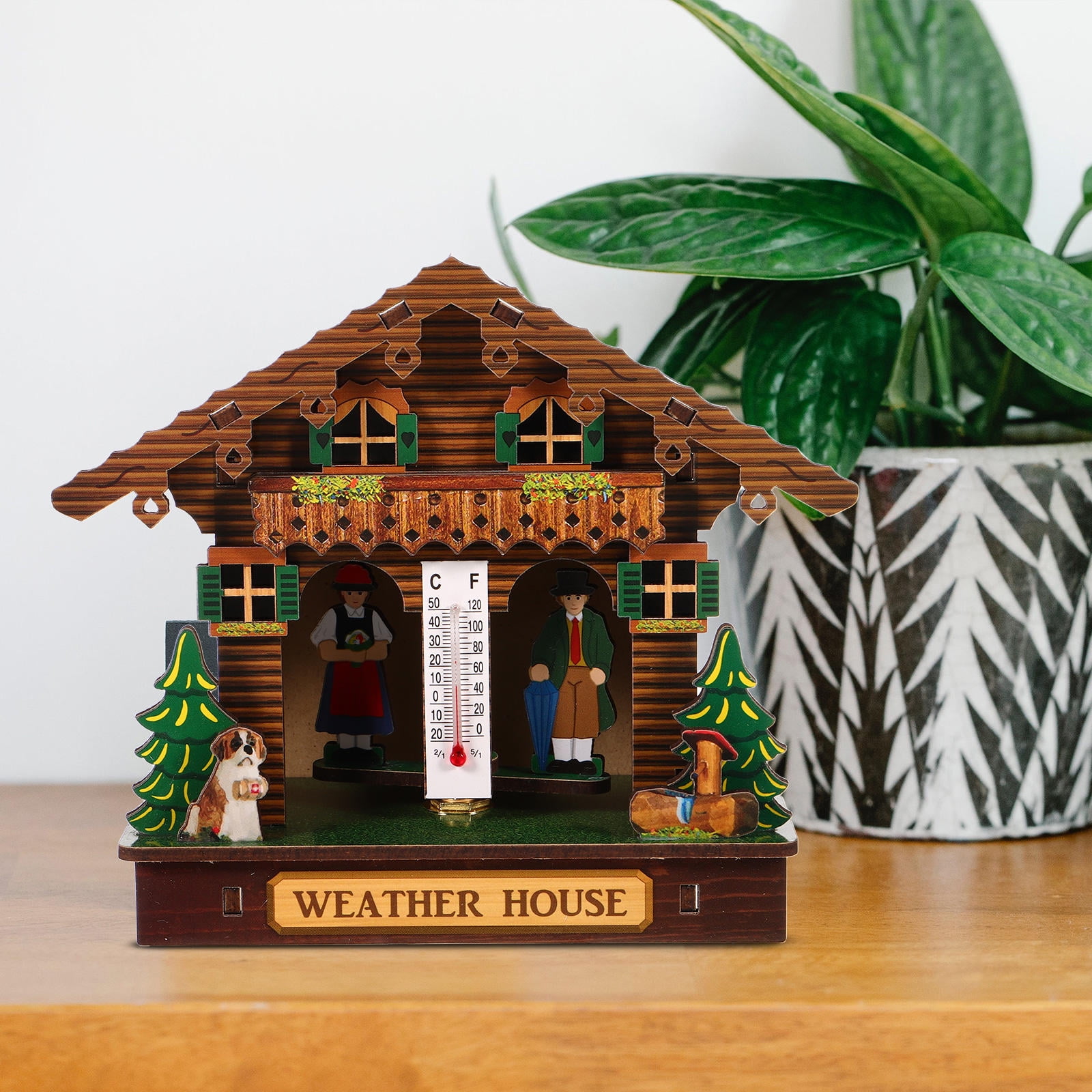 OUNONA Weather House Wooden Barometer Wall Mounted Thermometer House ...