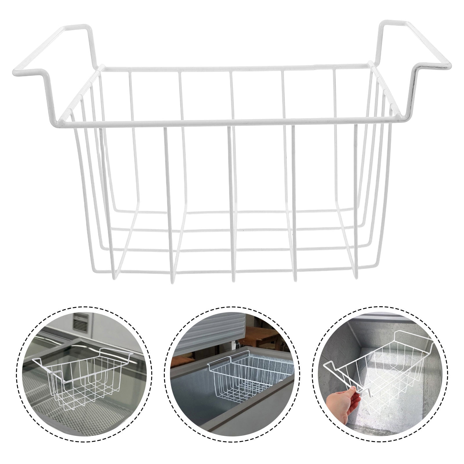OUNONA White Multipurpose Freezer Storage Rack with Hanging Basket ...