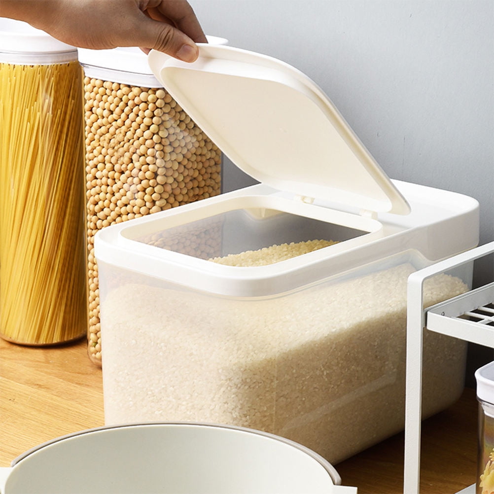 OUNONA White Plastic Storage Box with Lid for Kitchen Grain Rice ...
