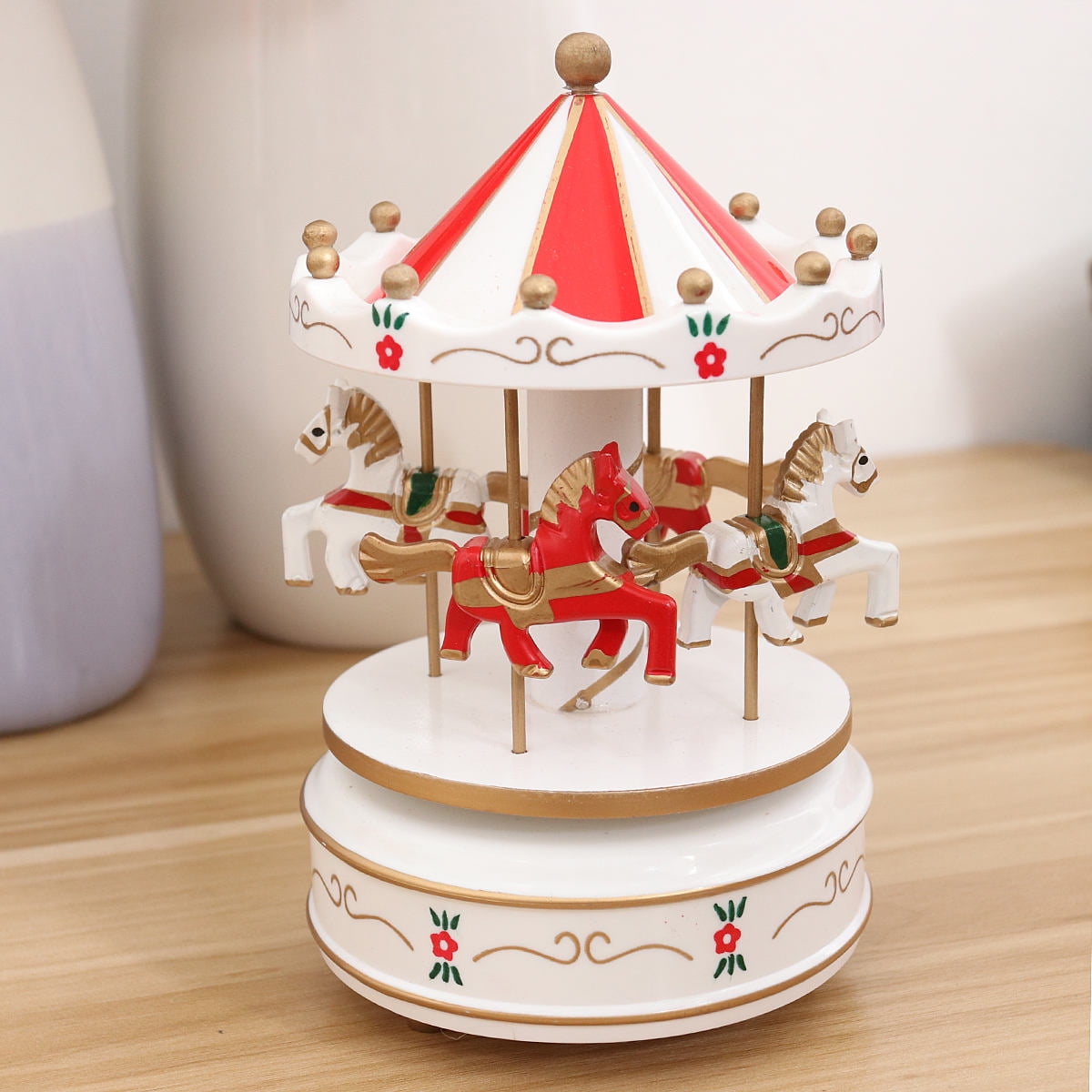 OUNONA White Wooden Carousel Music Box Decorative Ornament for Home ...