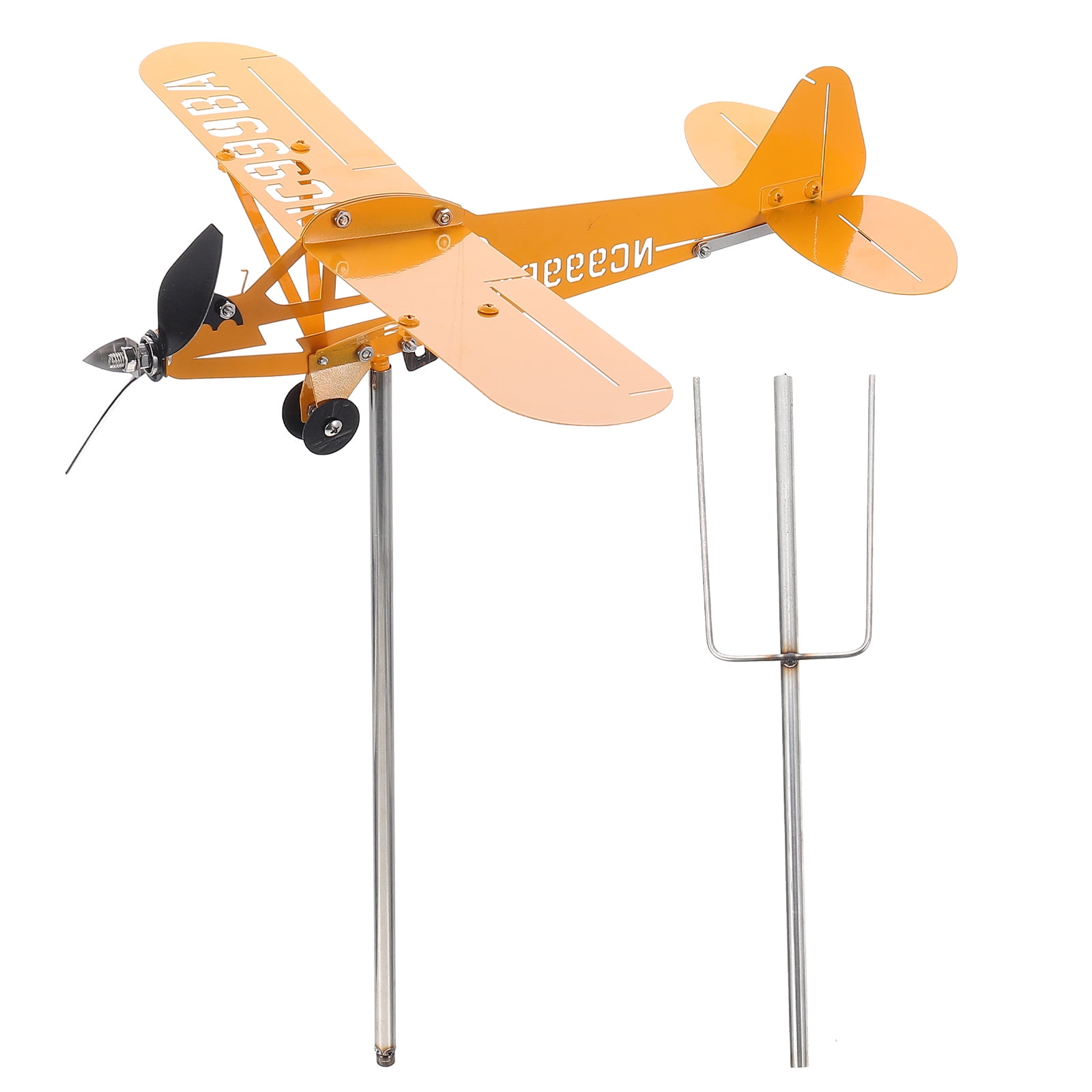 BESTYASH Yellow Iron Airplane Weathervane Durable Garden Windmill ...