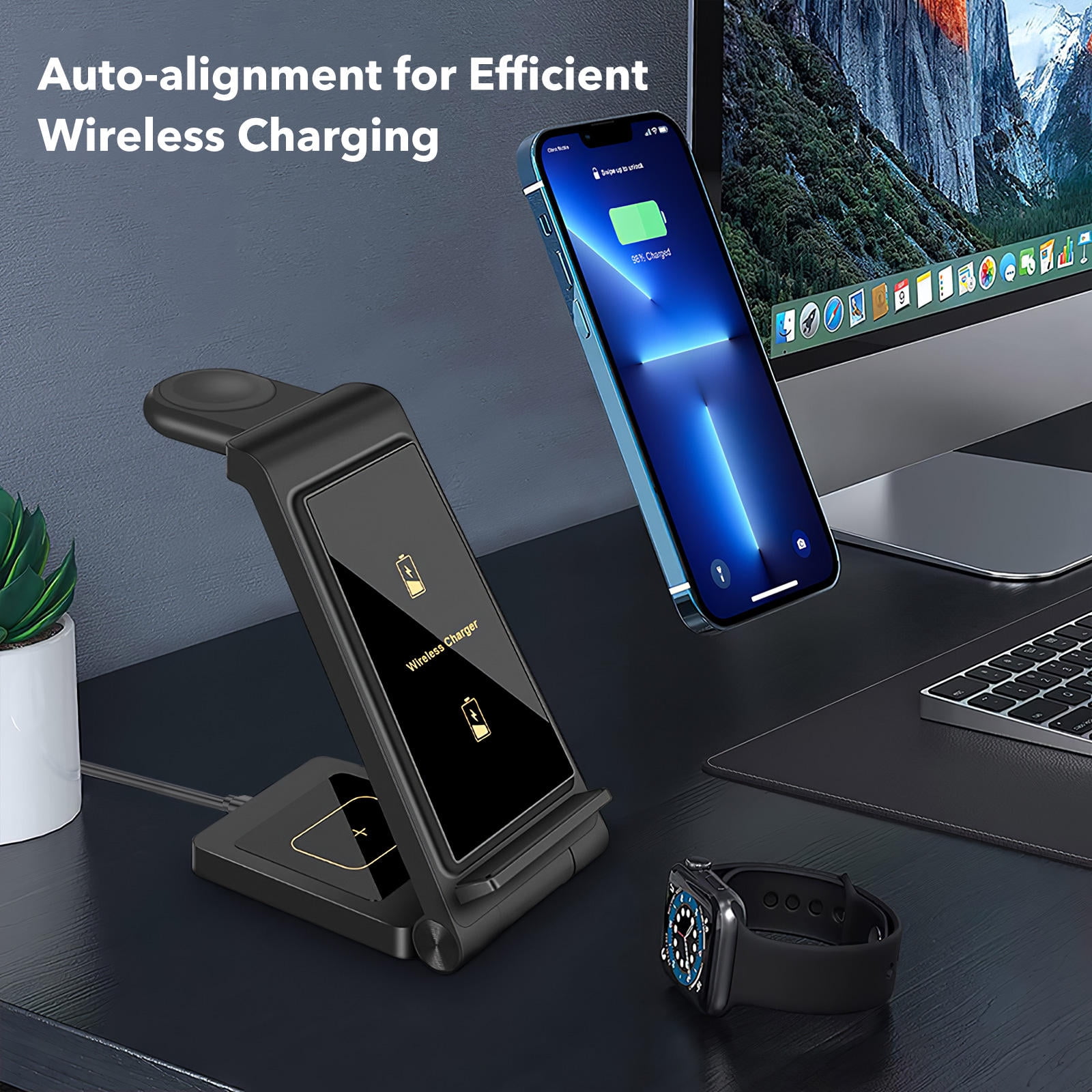 OUNONA Wireless Charger Dock Three-in-one Vertical Folding Charger ...