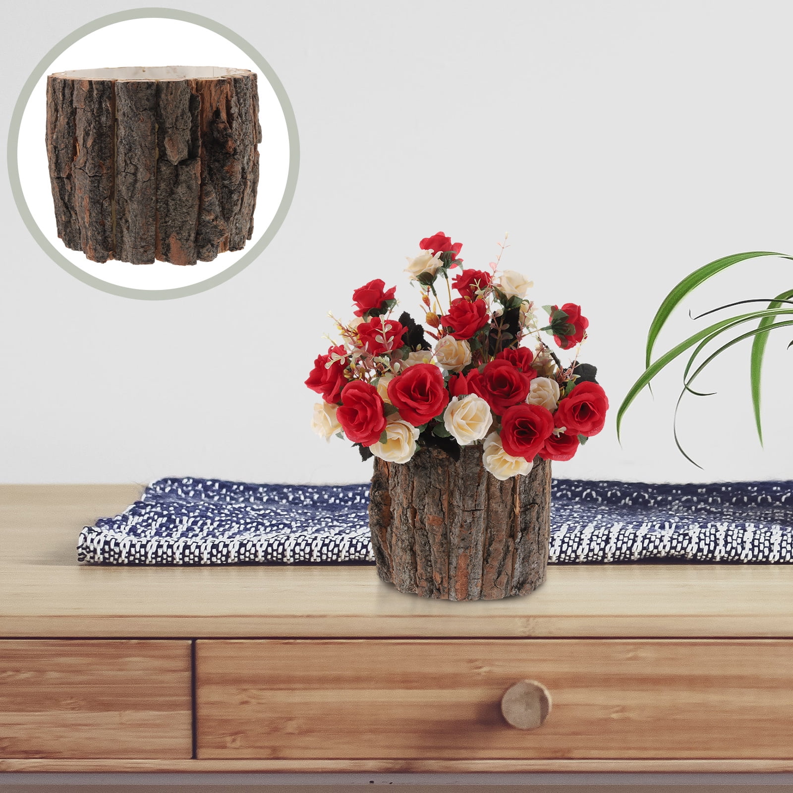 OUNONA Wood Bark Flower Pot Rustic Succulent Planter Farmhouse Flower ...