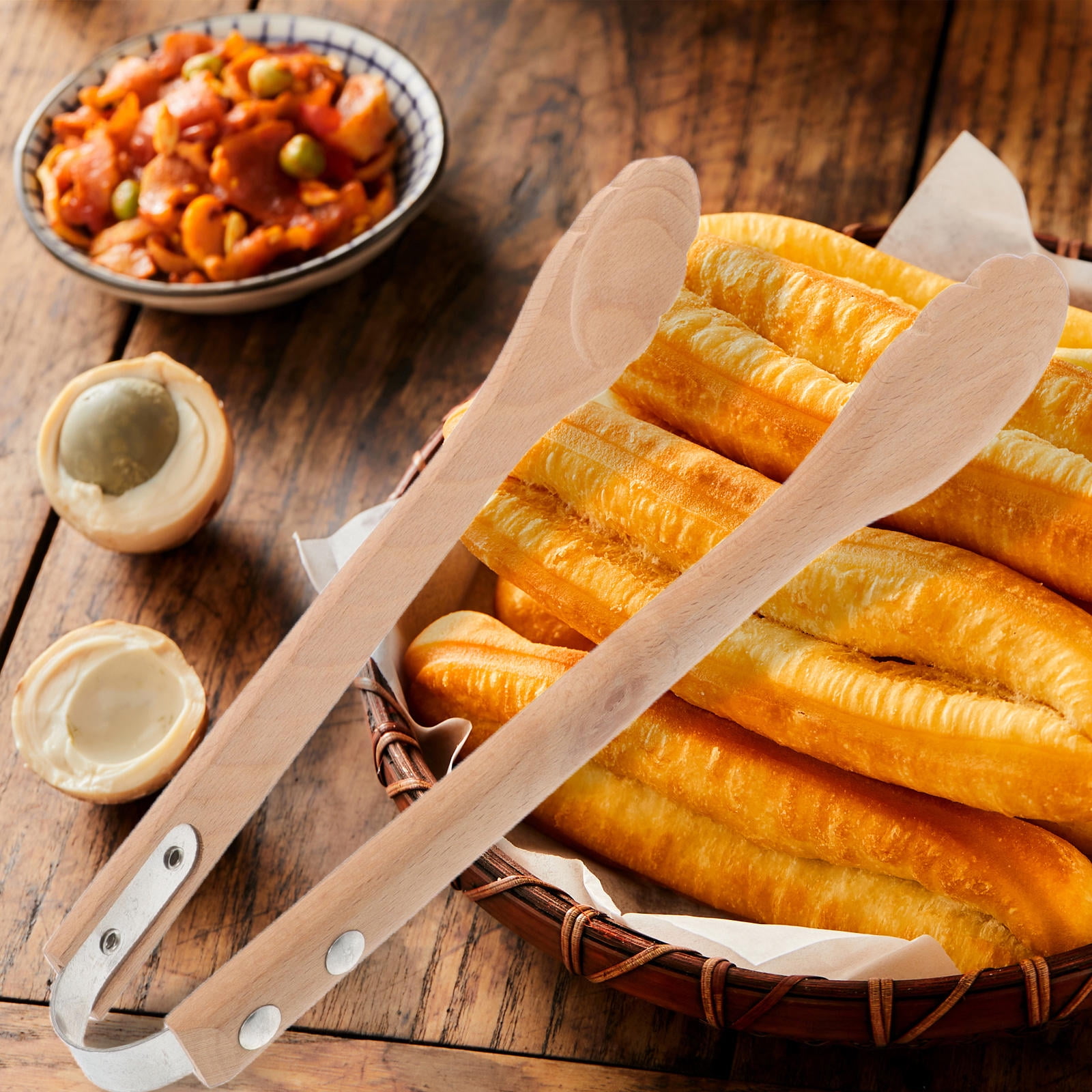 OUNONA Wood Food Tong Wooden Serving Tong Kitchen Tong Buffet Tong Food ...