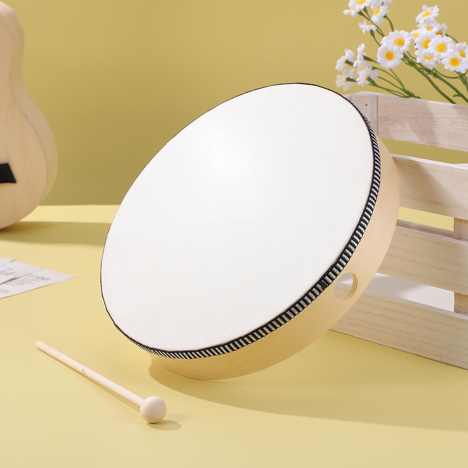 OUNONA Wood Hand Drum with Drumsticks for Playing Use Beige Color Clear ...