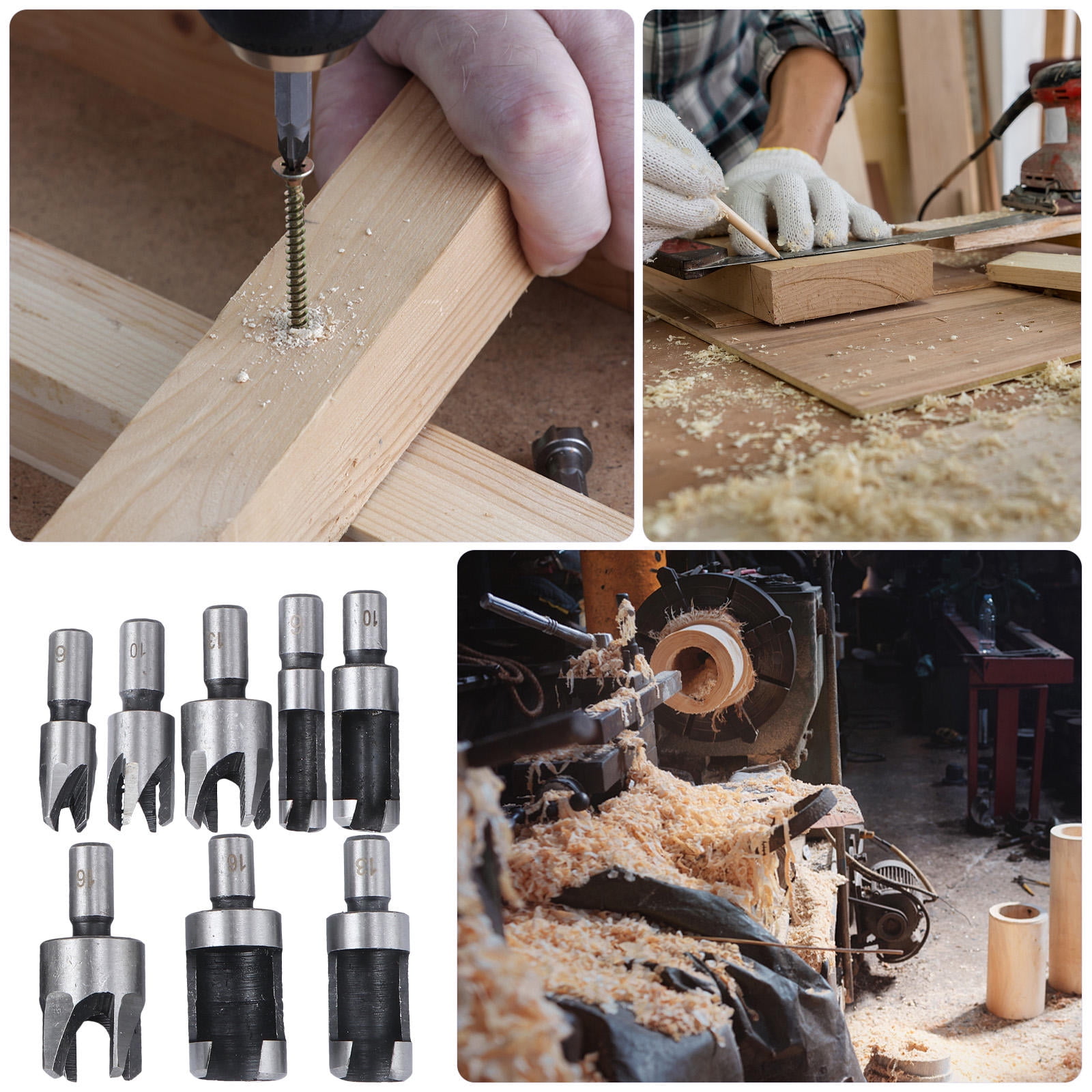 OUNONA Wood Plug Cutter Set 8 Pieces Carbon Steel Straight Tapered Deep ...