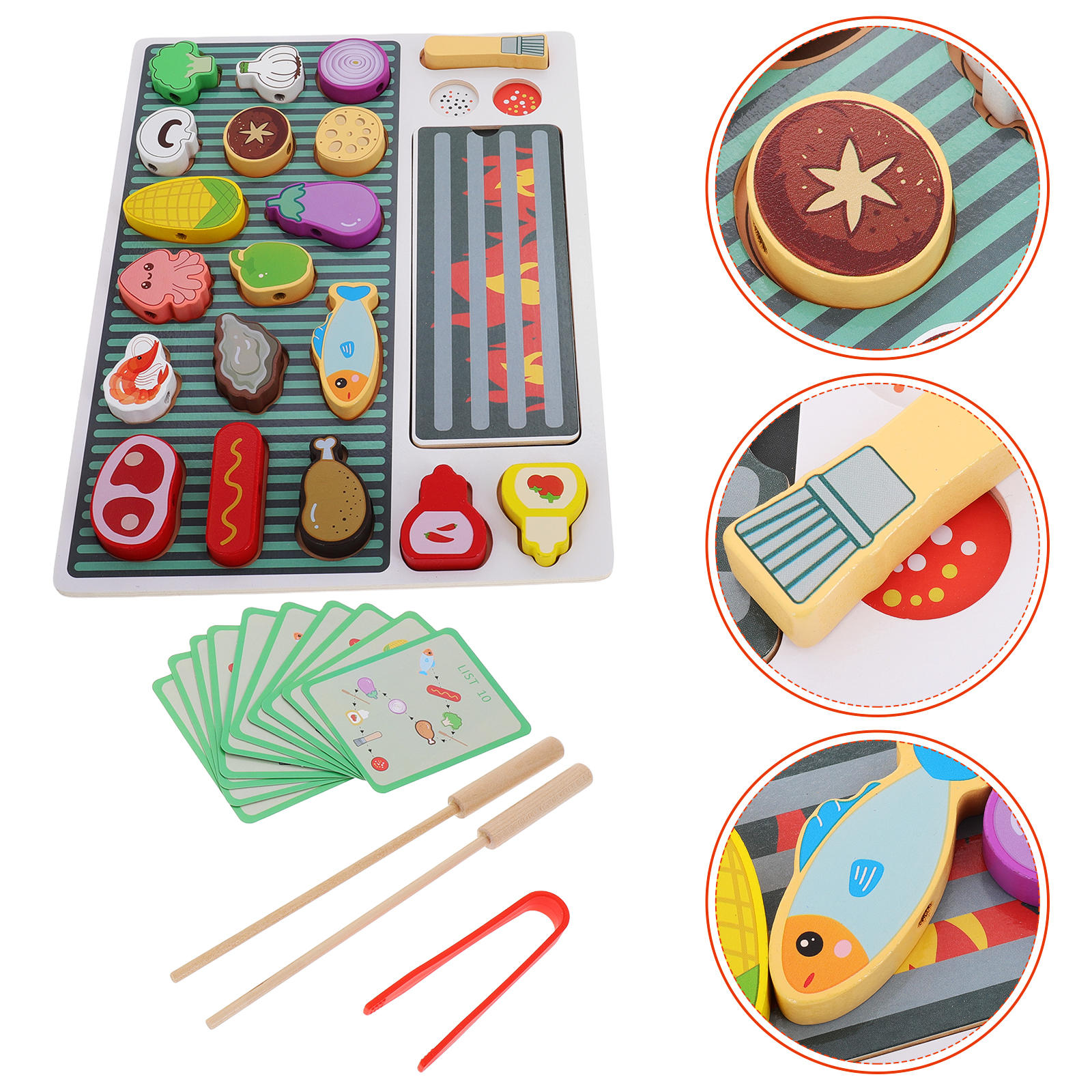 OUNONA Wooden Barbecue Playset with Realistic Food Blocks for Kids ...