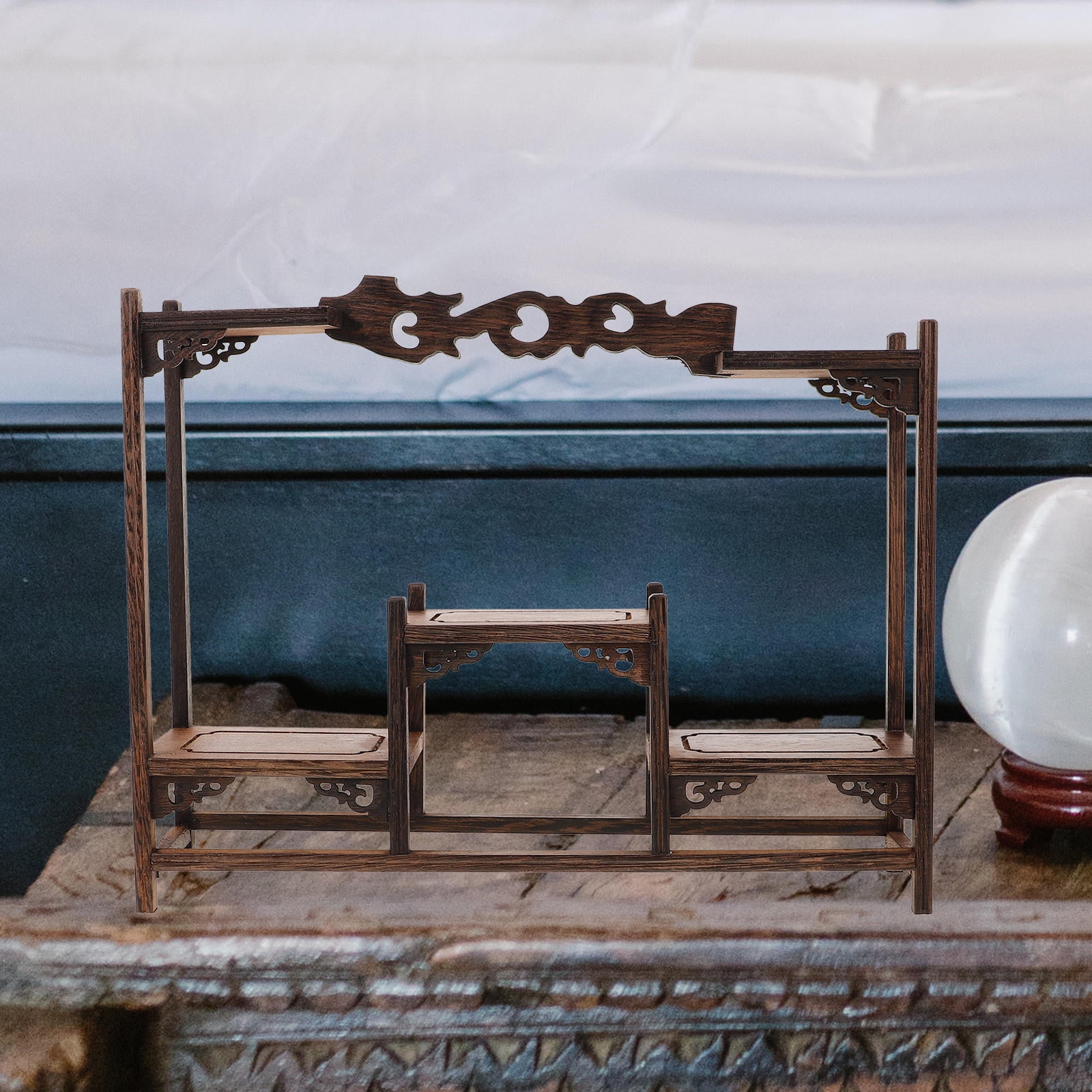 OUNONA Wooden Craft Display Stand Wooden Carving Antique Display Rack ...