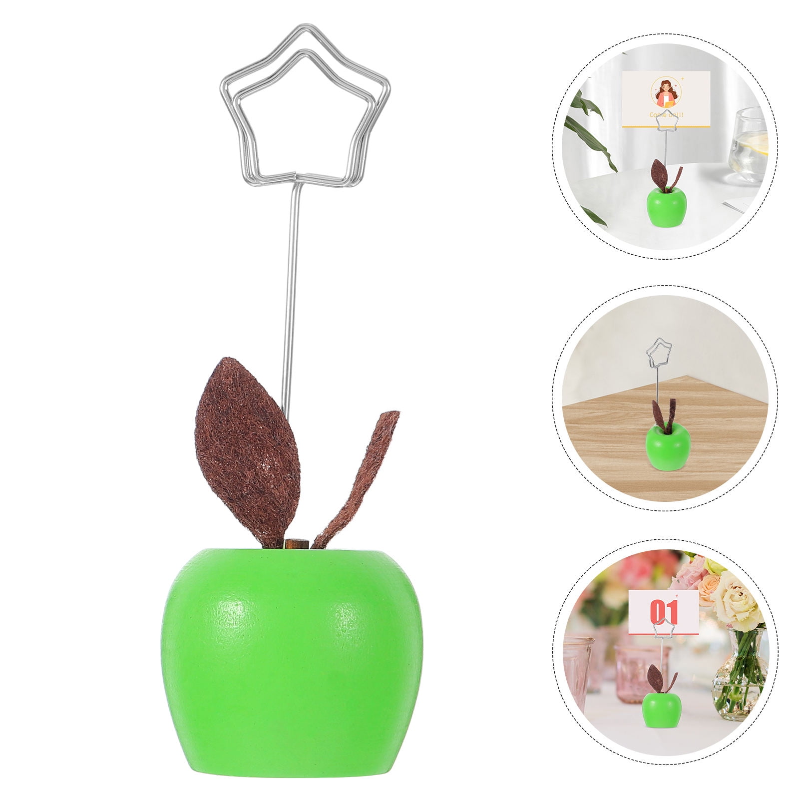OUNONA Wooden Memo Clip Holder For Office Desk Cute Apple Shape Note ...