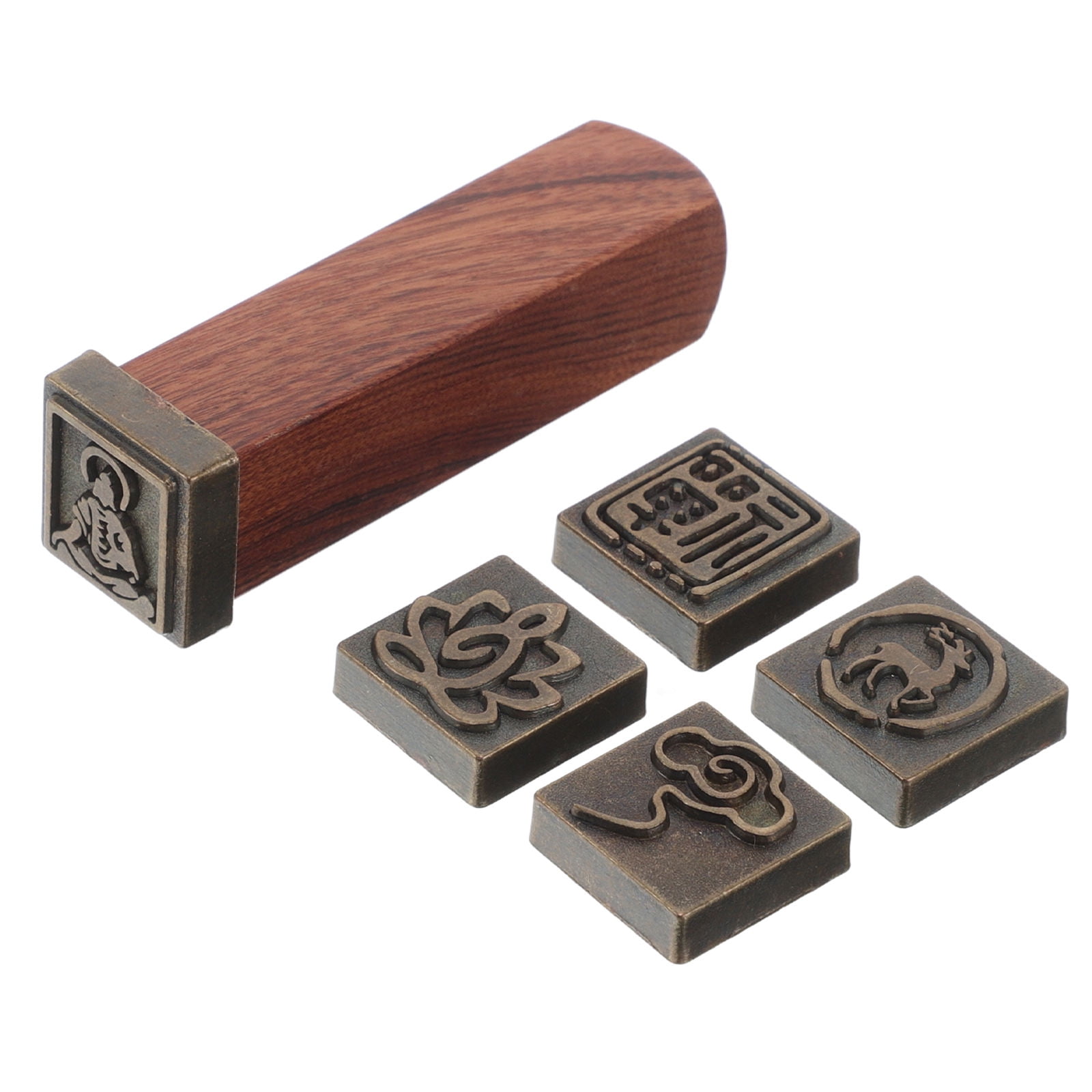 OUNONA Wooden Stamps Chinese Characters Painting Stamps Zen Lotus Seal ...