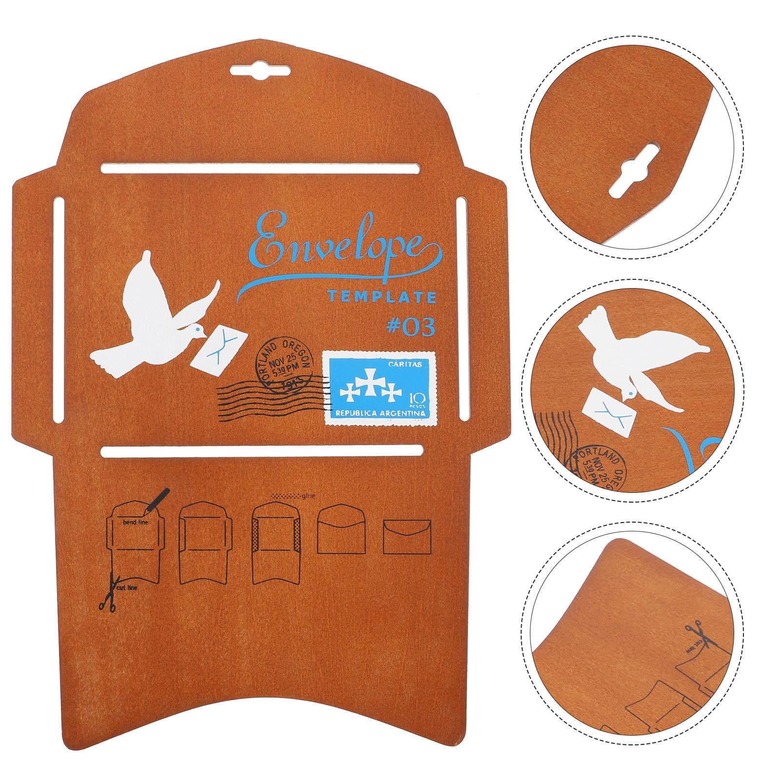 OUNONA Wooden Stencil Template for DIY Envelope Making Brown Color ...