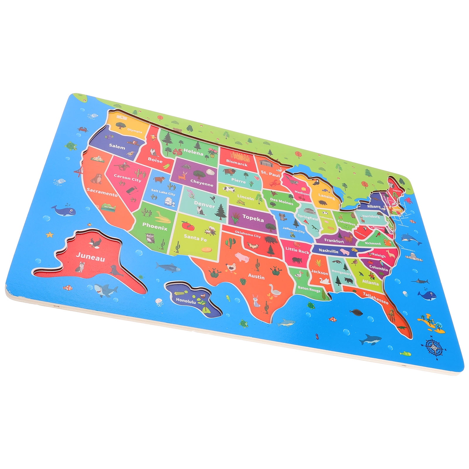 OUNONA Wooden USA Map Jigsaw Puzzles United States Map Puzzle Us Map ...