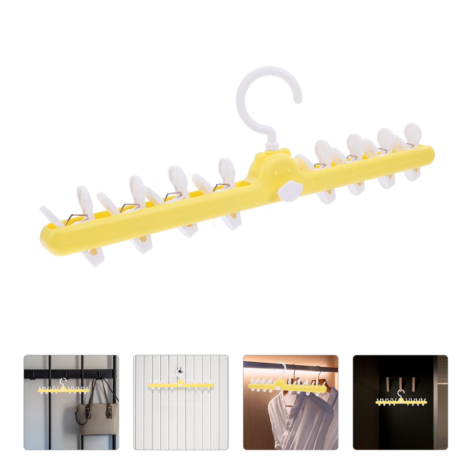 OUNONA Yellow Plastic Clothes Hanger with Multiple Clips for Drying ...