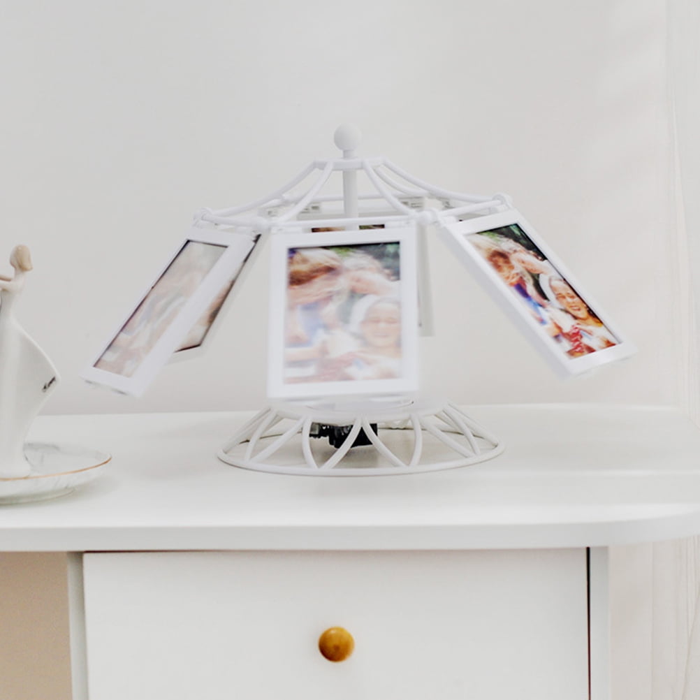 OUNONA White ABS Rotating Photo Carousel with Dried Leaf Design, Living ...