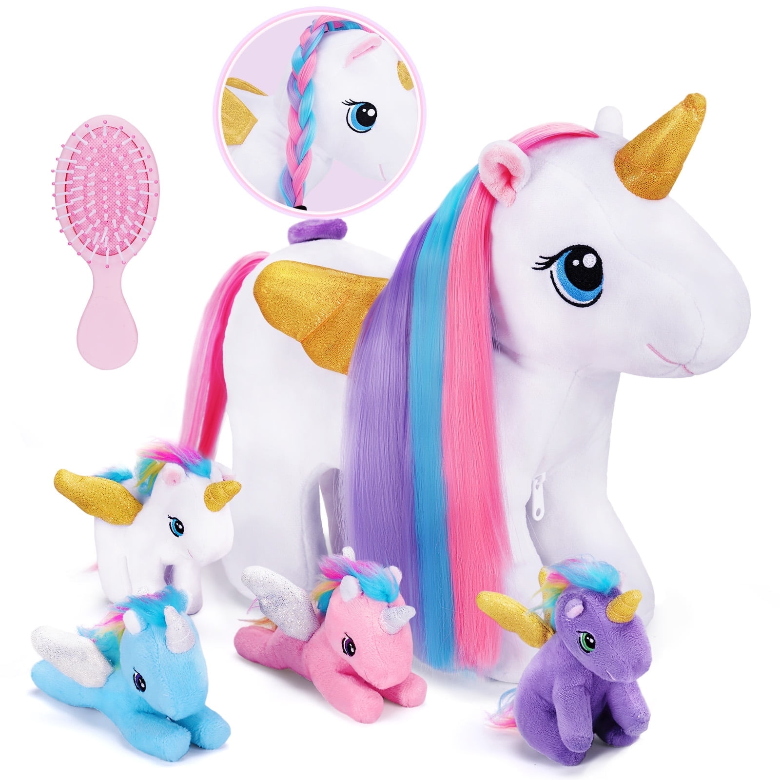 OUOZZZ 5Pcs Unicorn Stuffed Animal, 10.6" Unicorn Plush with 4 Babies ...