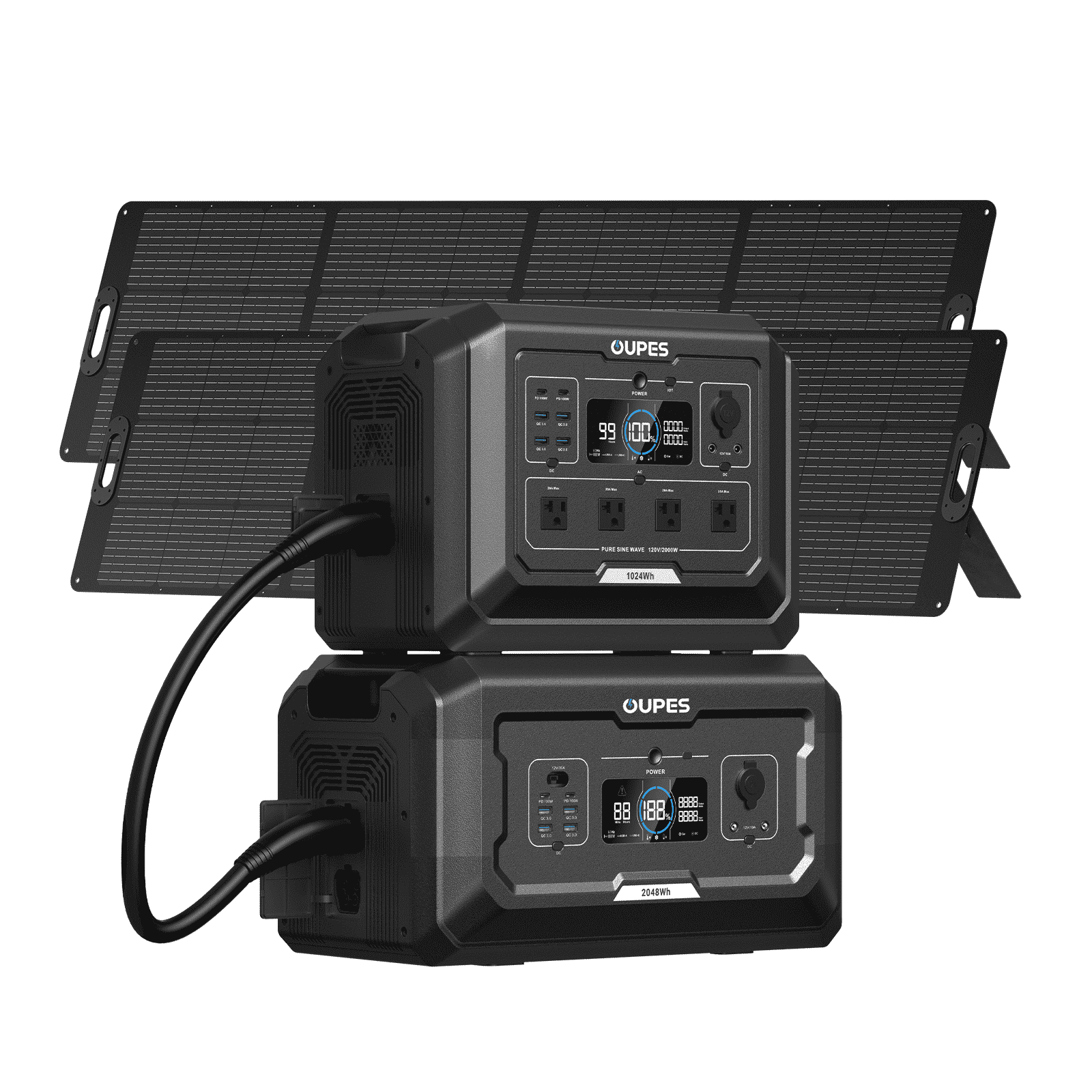 OUPES Mega 1 Power Station 2000W 1024Wh+2x240w Solar Panel+B2 Battery ...