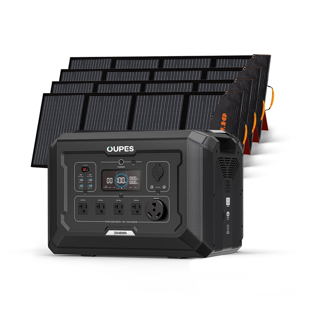 OUPES Mega 2 Solar Generator 2500W, 2048Wh Power Station with 4x240W ...