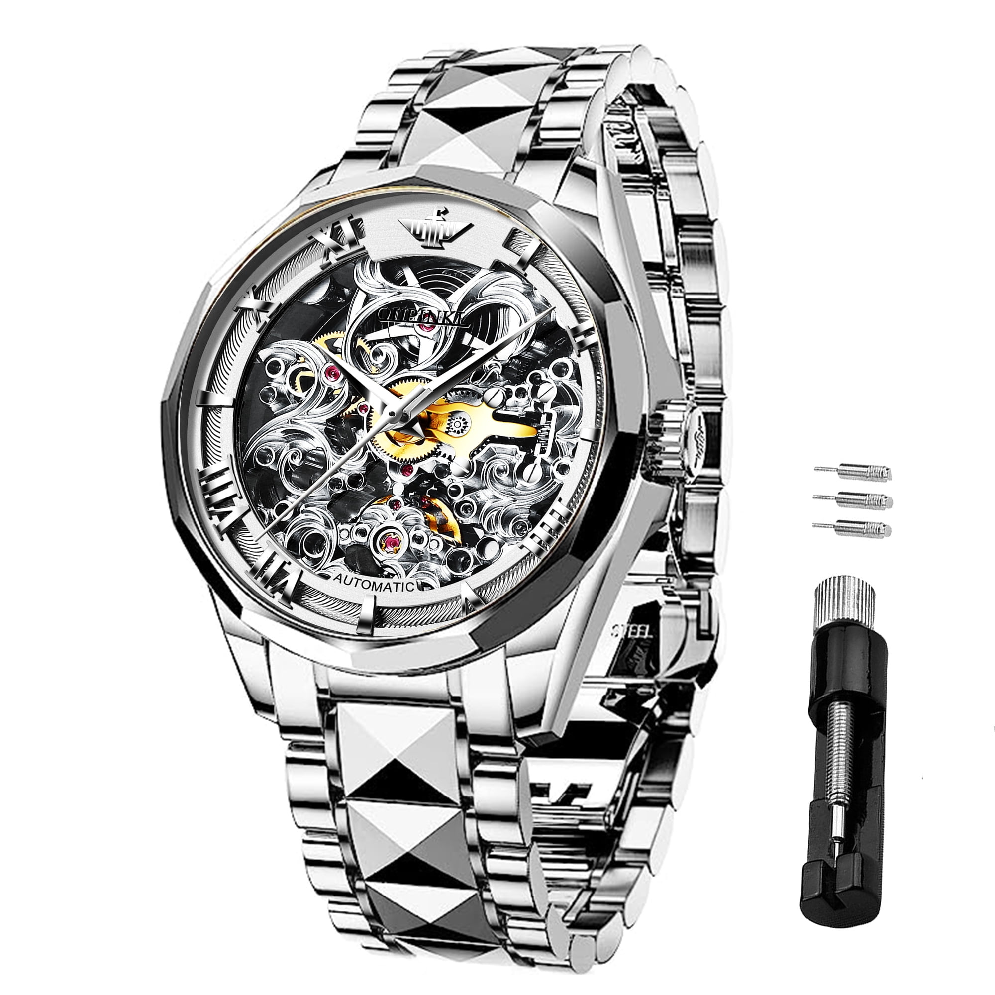 OUPINKE Automatic Watches for Mens Mechanical Skeleton Watch Self ...