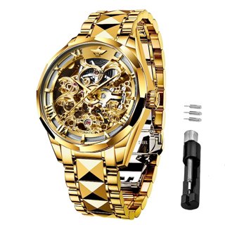 JINLERY Skeleton Automatic Self-Winding Mechanical Men Tourbillon Wrist ...