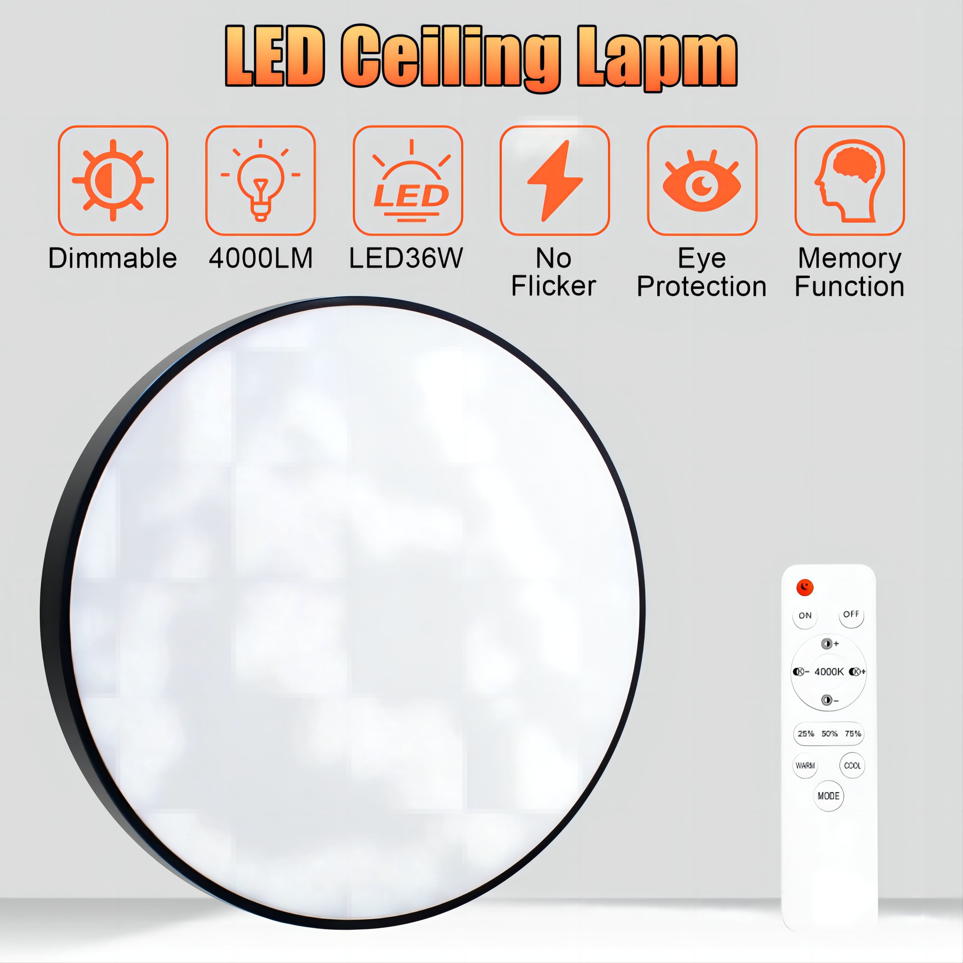 OUSIDE 30W LED Ceiling Light Dimmable with Remote Control,3000K /4000K ...