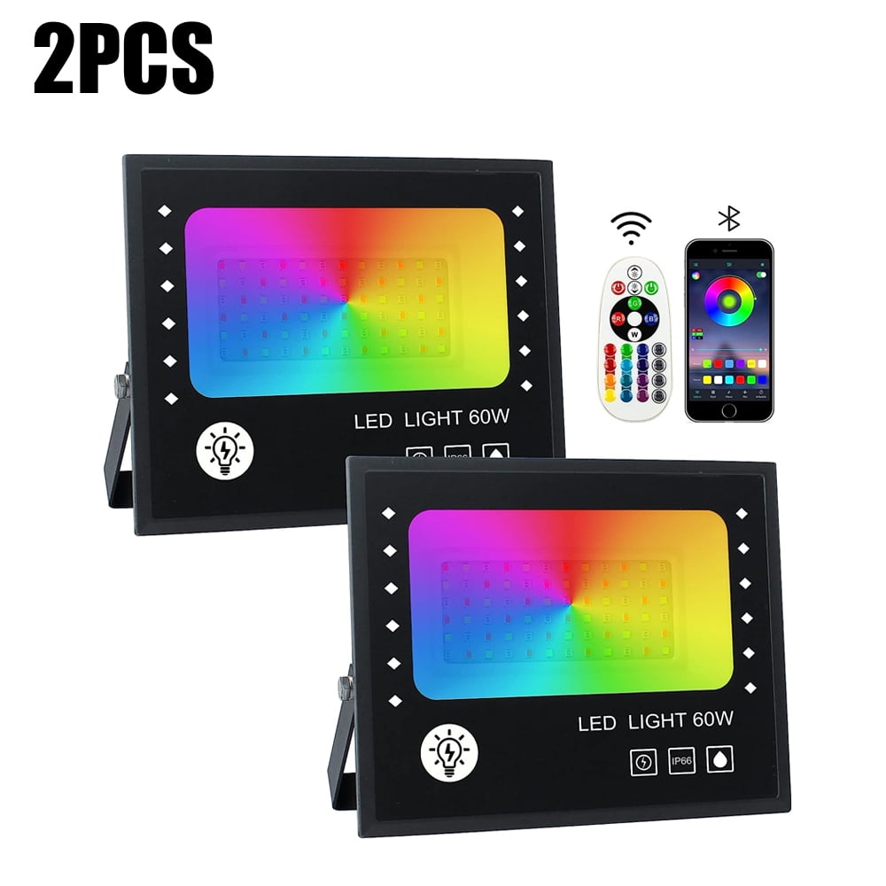 OUSIDE RGB LED Spotlight, Pack of 2 Outdoor 60 W Floodlight with Remote ...