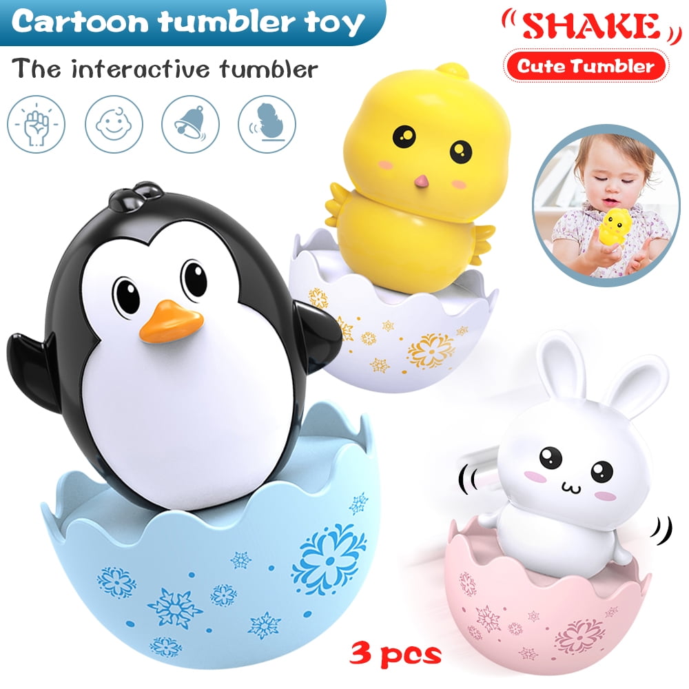 OUSITAI 3 Pack Tumbler Doll Roly-Poly Baby Toys, Tummy Time Toys Penguin Tumbler Wobbler for ...