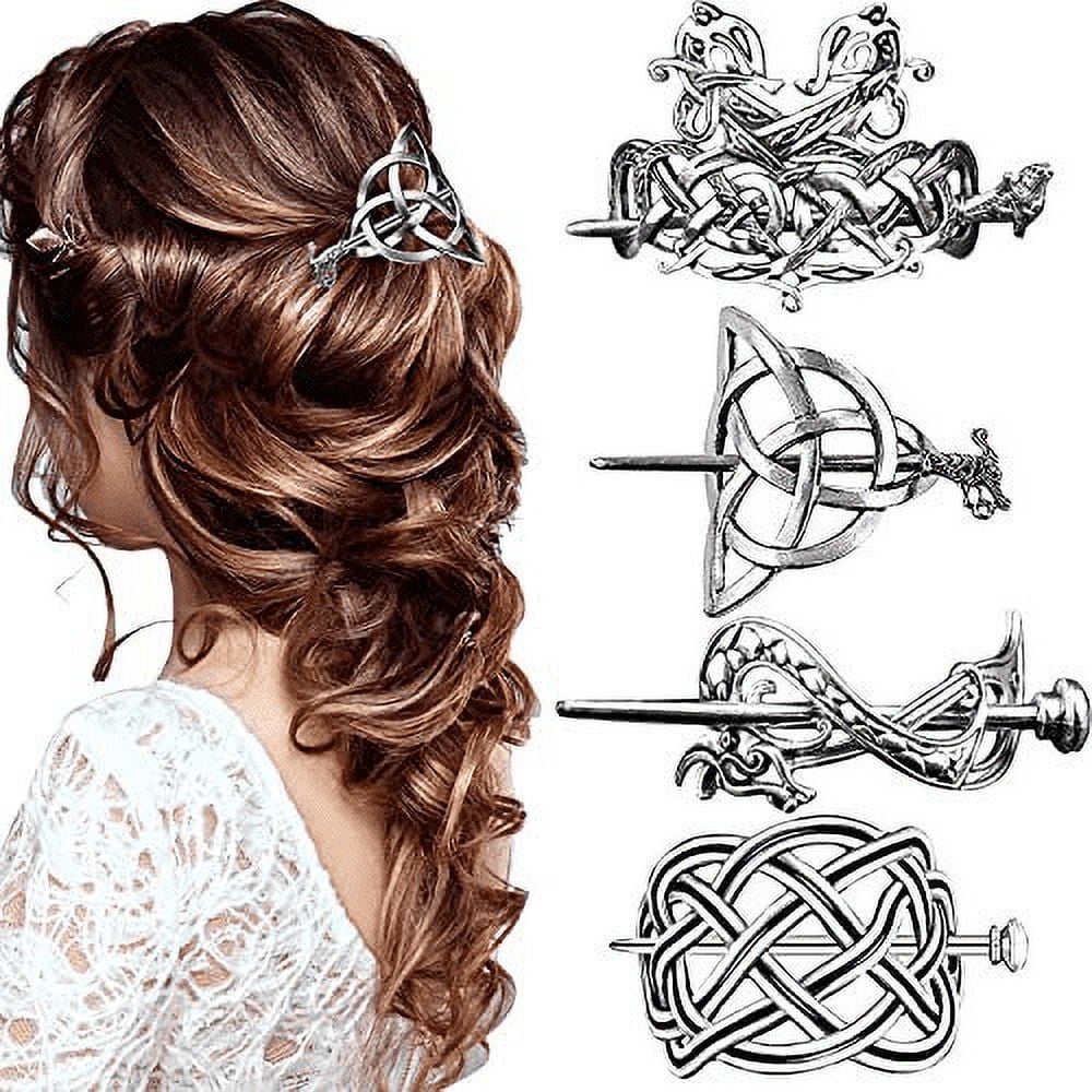 OUSITAI 4 Pieces Retro Silver Viking Celtic Hair Clips Vintage Metal ...