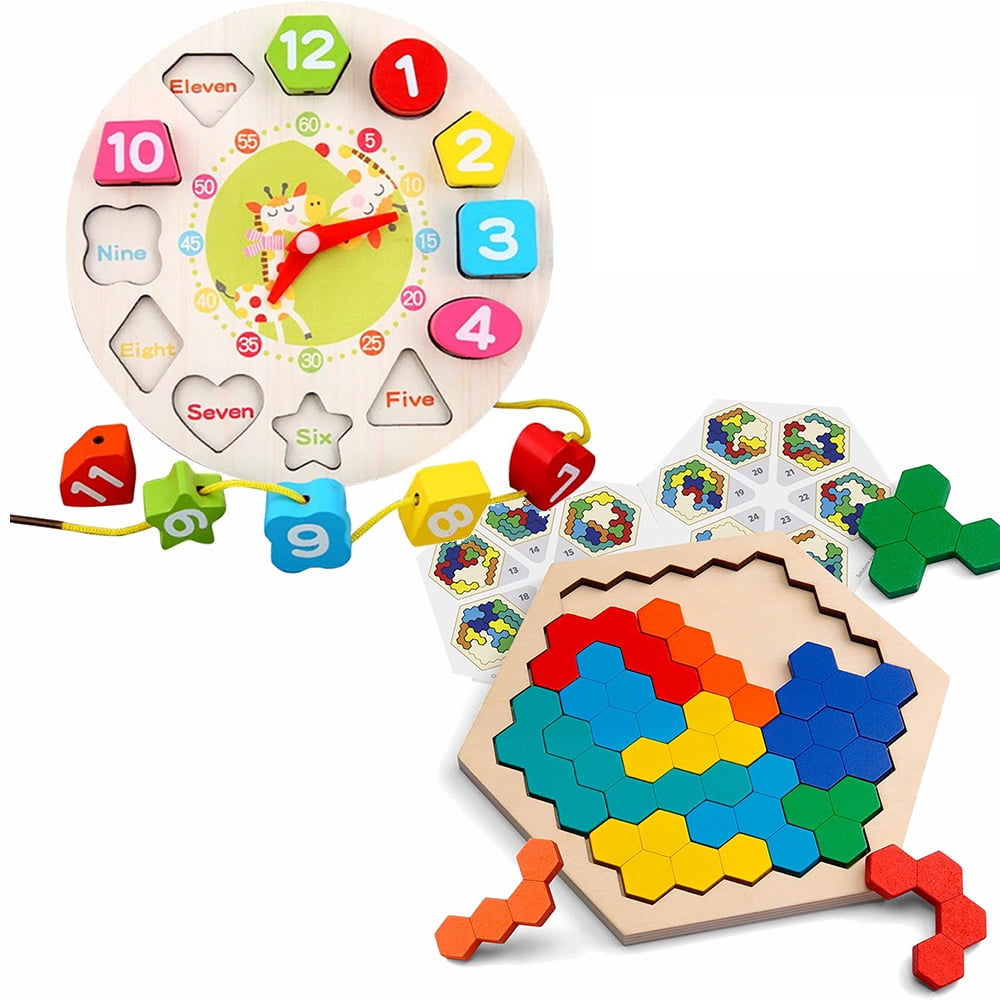 OUSITAI Early Learning Educational Toy Gift(Wooden Shape Color Sorting ...