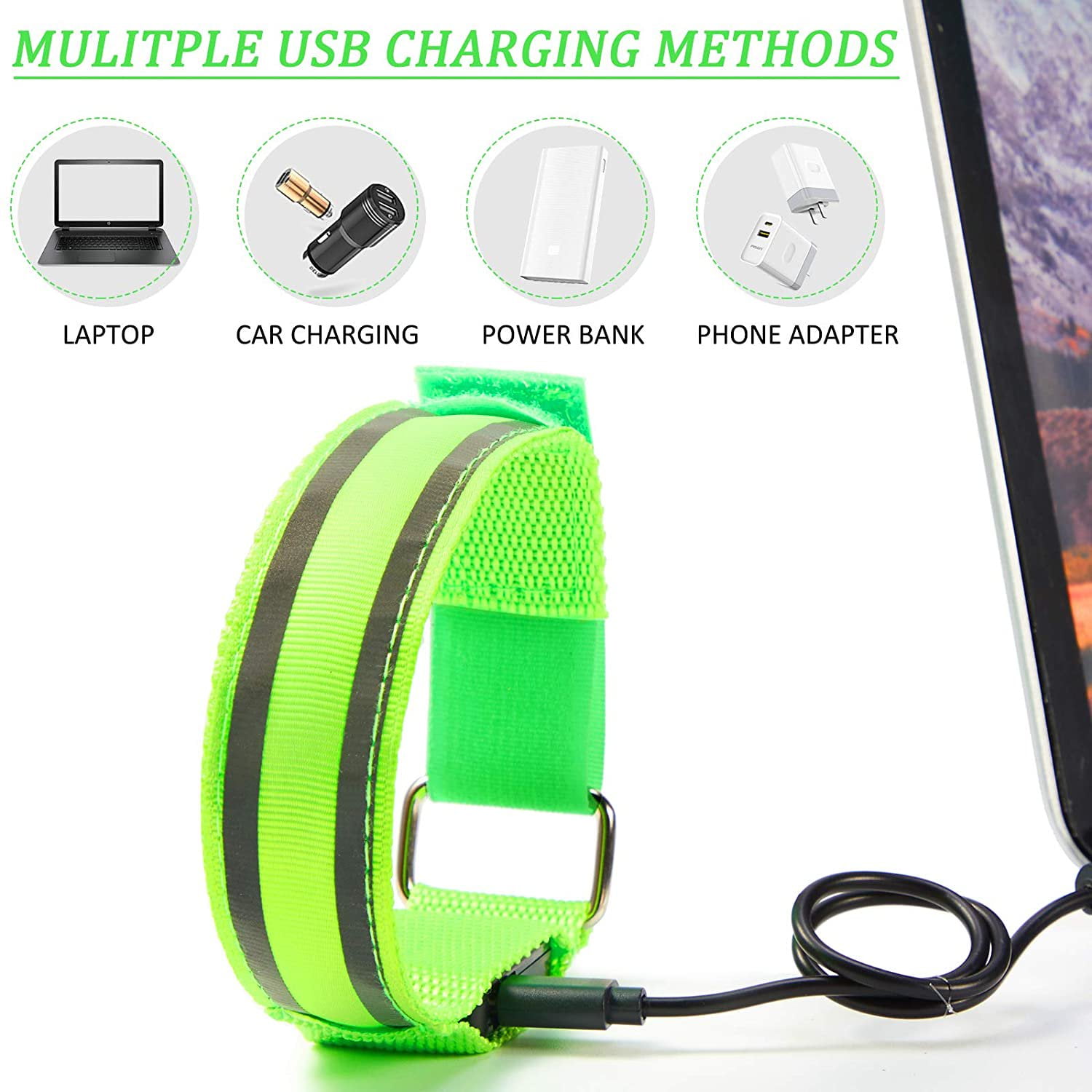 OUSITAI LED Reflective Straps Armband USB Rechargeable Wristband LED ...