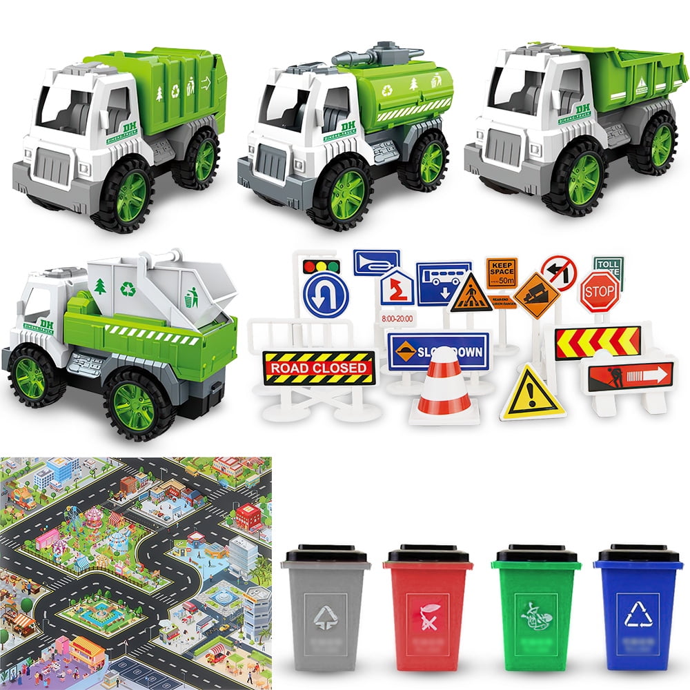 OUSITAI Toy Vehicles Set Garbage Truck Friction-Powered – with 4 Trash ...