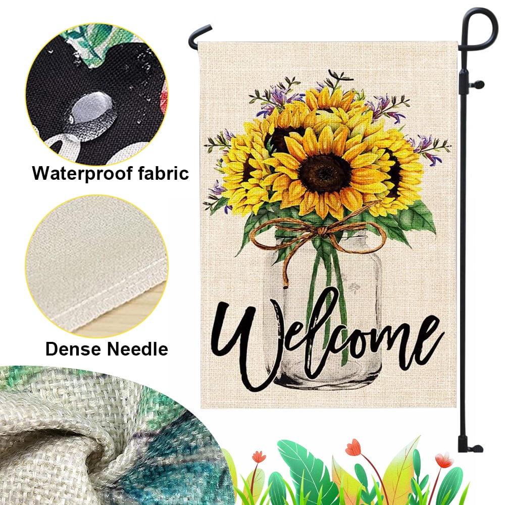 OUSITAI Welcome Garden Flags 12×18 Inch Double Sided Sunflower Vertical ...