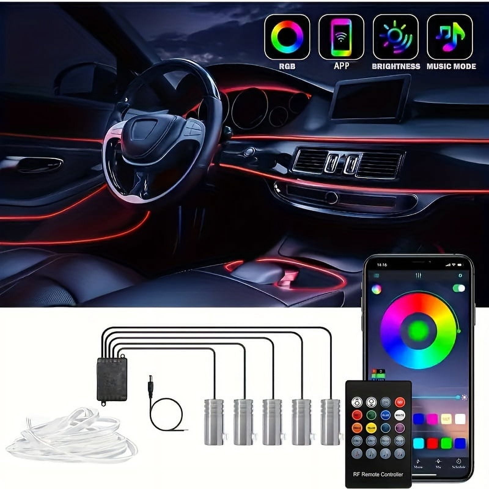 OUSITAID 1 Set Car Interior LED Light Strip RGB 5 In 1 With 236 Inch ...