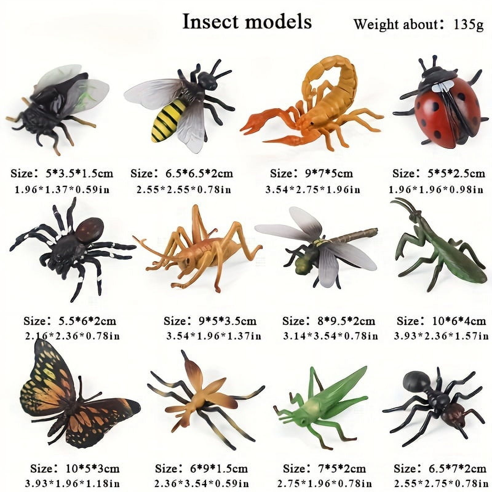 OUSITAID 12PCS Insect Animal Figures Toy Bee Beetle Mantis Spider ...