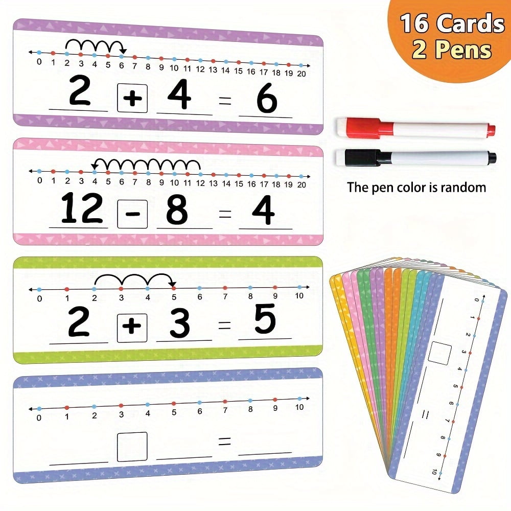 OUSITAID 16-Pack Reusable Math Addition & Subtraction Flash Cards with ...